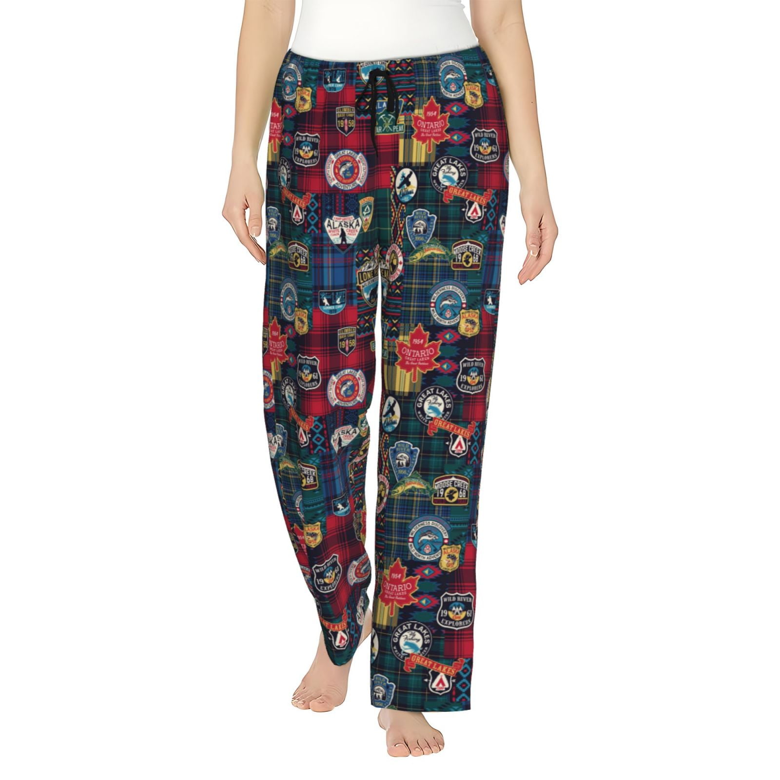 Logiee Adventure Camping Badge Print Women Pajama Pants,Comfy Pj Bottom ...