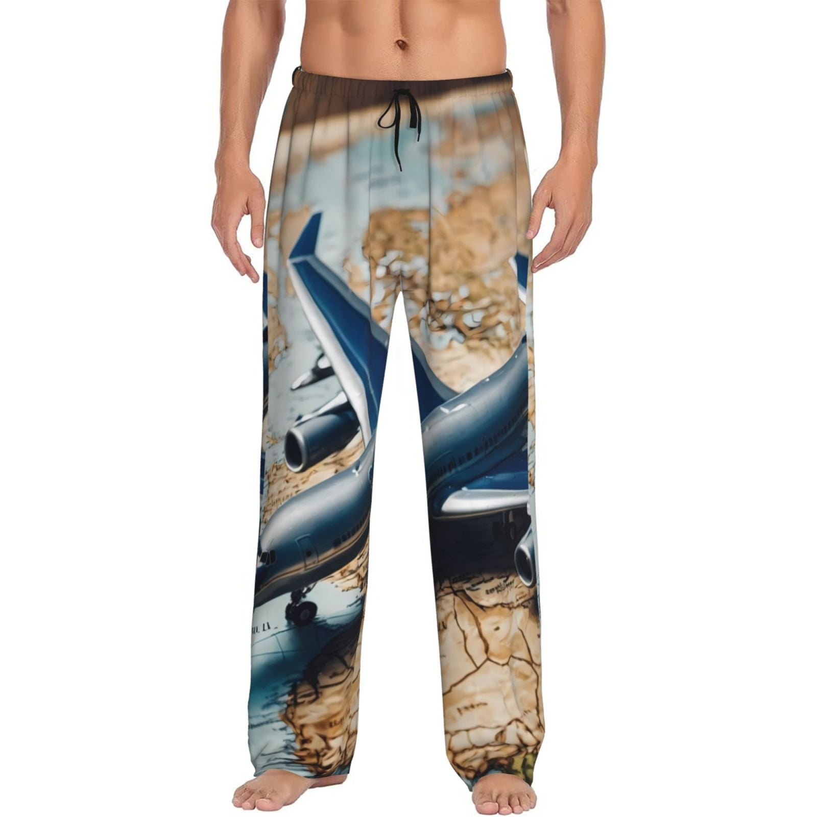 Logiee Airplane World Map Adventure Print Pajama Pants for Men,Men’s ...