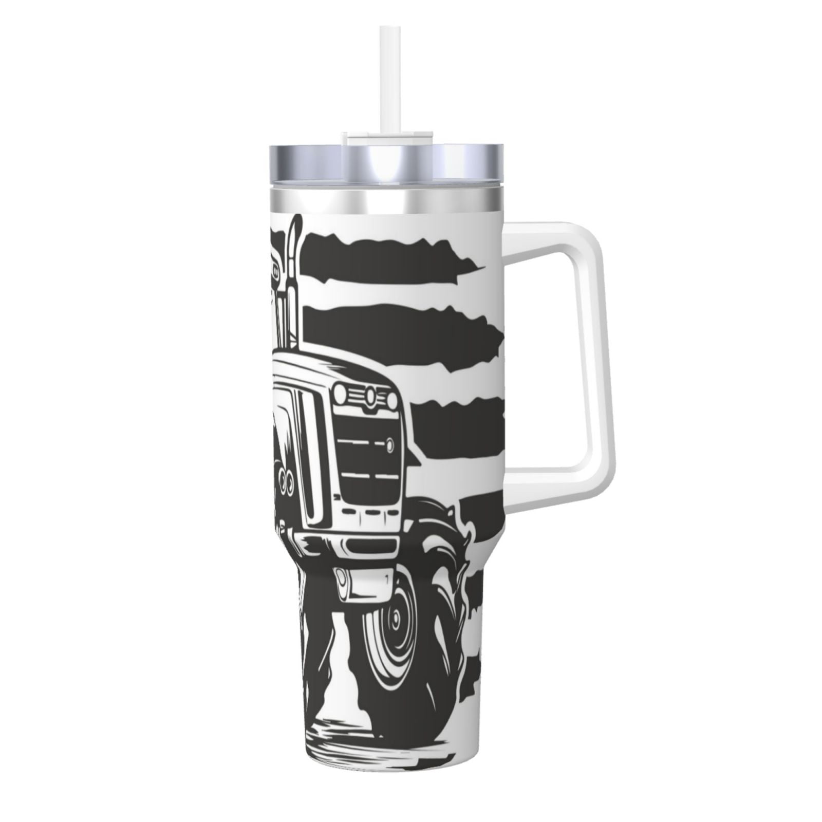 Logiee American Tractor Print 40OZ Ice Bully Cup with Handle and Straw ...