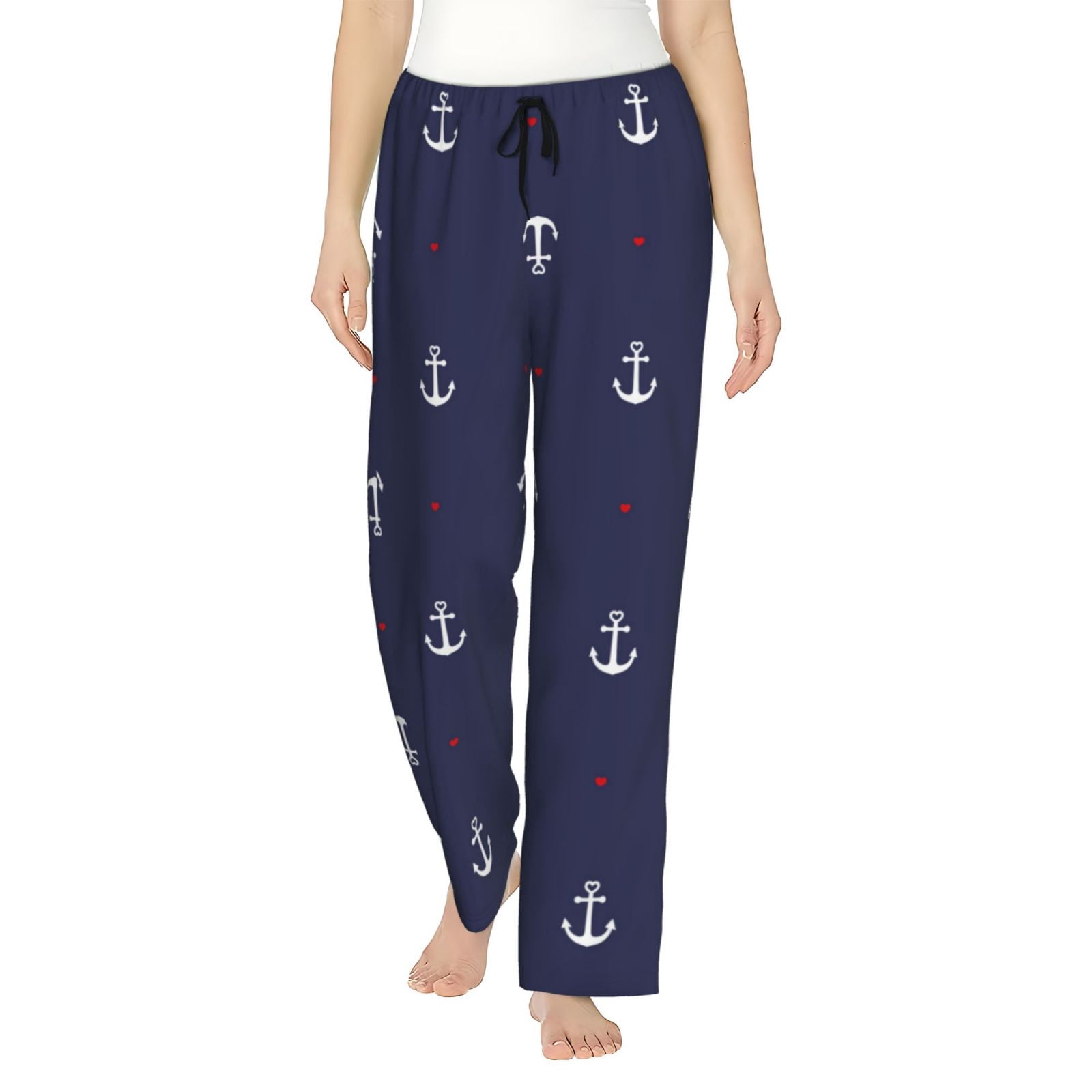 Logiee Anchor Heart Blue Print Women Pajama Pants,Comfy Pj Bottom with ...