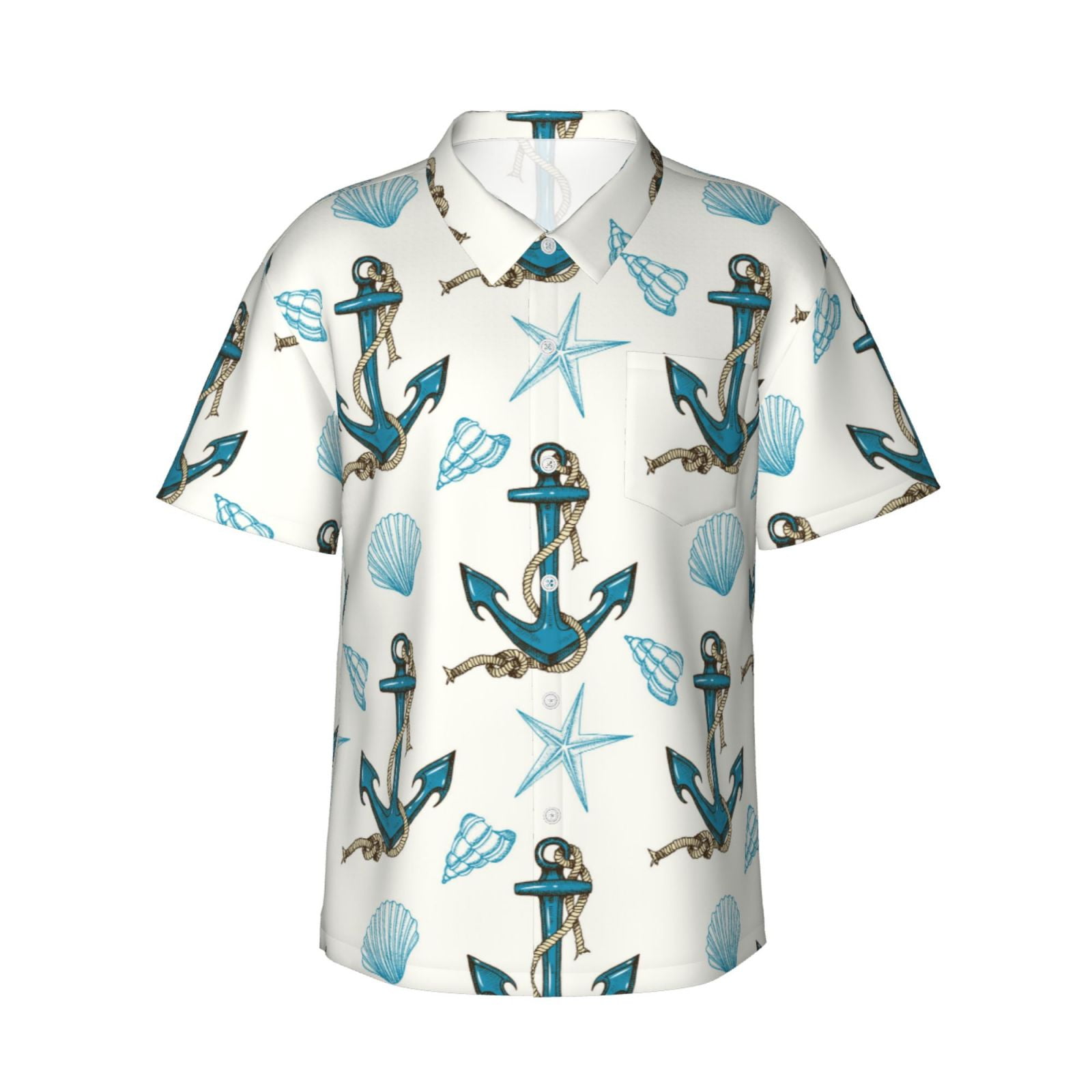 Logiee Anchors And Shells Print Mens Hawaiian Shirts,Loose-Fit Short ...