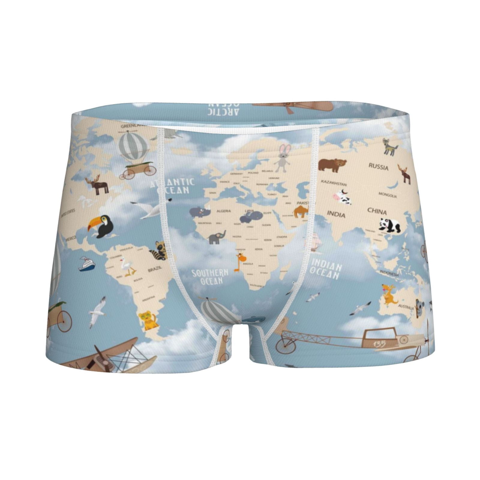Logiee Animals Travel World Map Print Boys' Boxer Briefs,Tween Boy ...