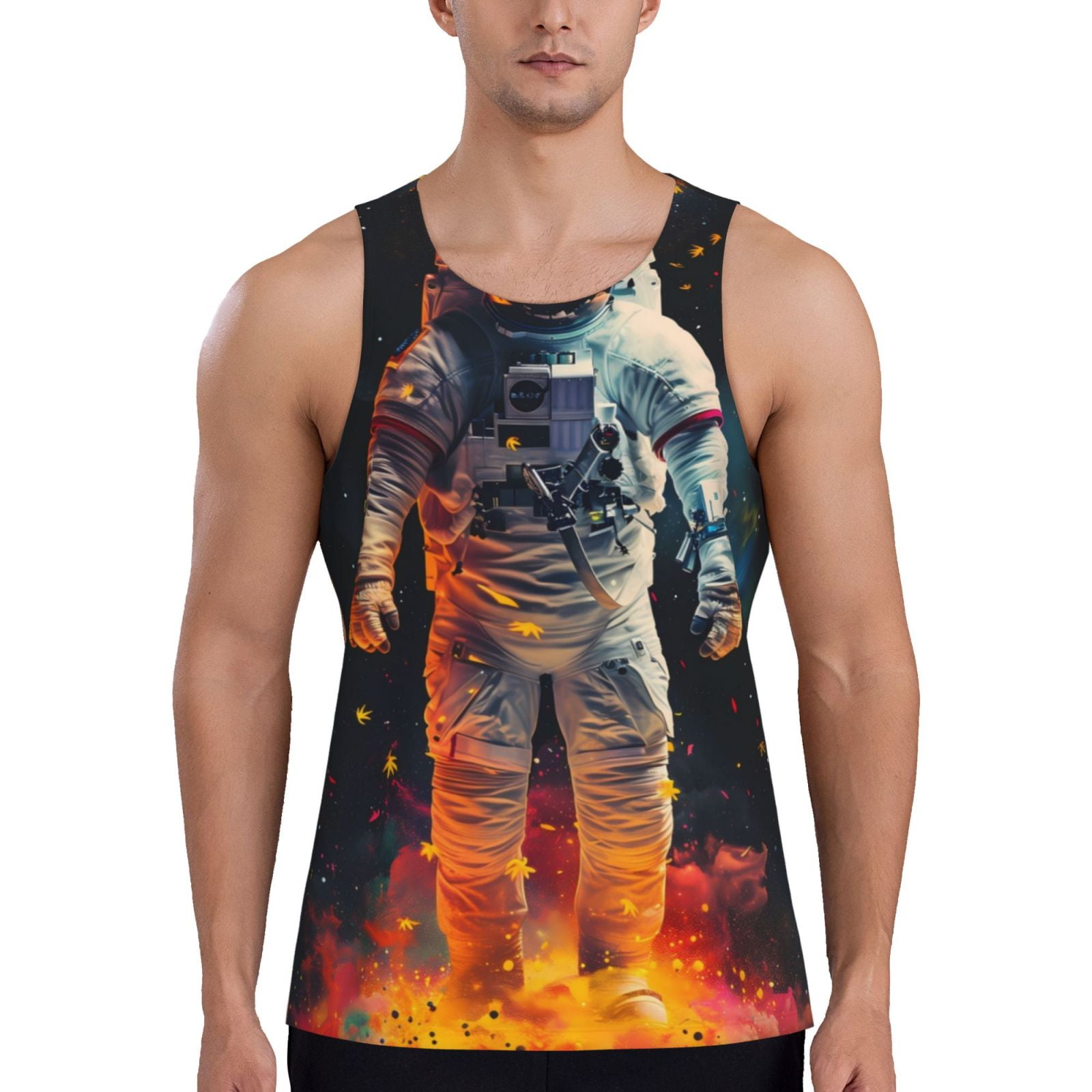 Logiee Astronaut Cosmic Rainbow Print Men's Workout Tank Top,Quick Dry ...