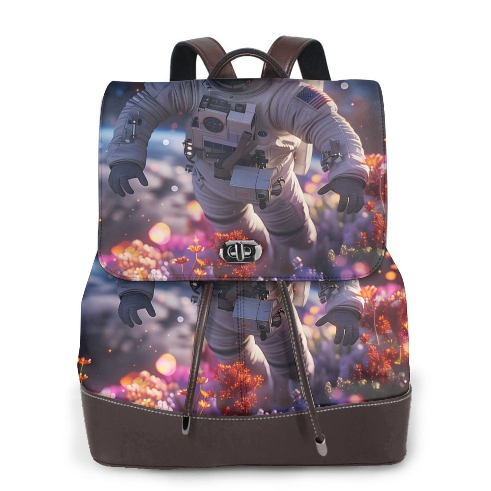 Logiee Astronaut In Cosmic Garden Print Backpack Purse for Women ...