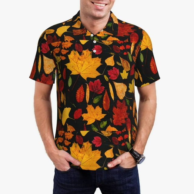 Logiee Autumn Maple Leaves A Print Mens Polo Shirts,Mens Golf Polo ...