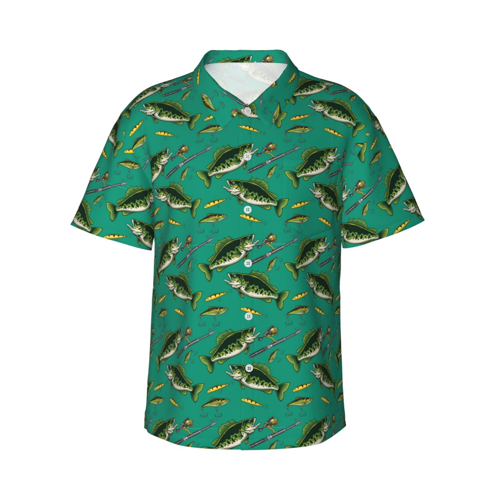 Logiee Bass Fish Print Mens Hawaiian Shirts,Loose-Fit Short Sleeve ...