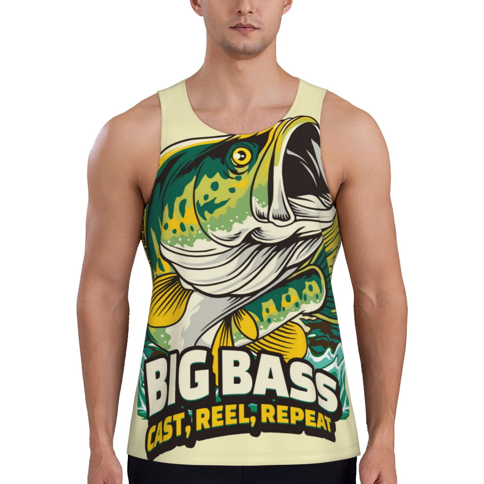 Logiee Bass Fish and Water Print Men's Workout Tank Top,Quick Dry ...