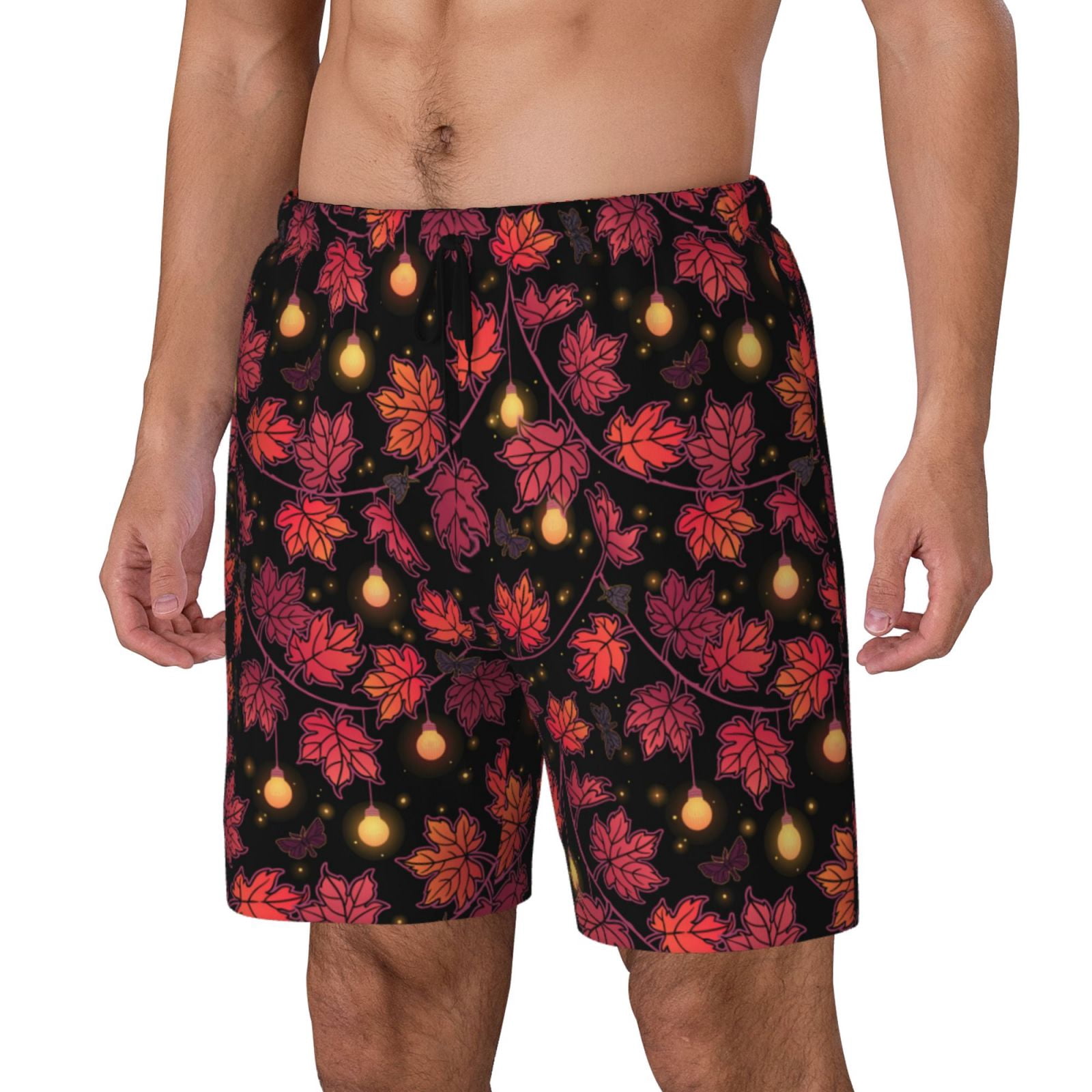 Logiee Beautiful Maple Leaf Lantern Print Men's Swim Trunk,Quick Dry ...
