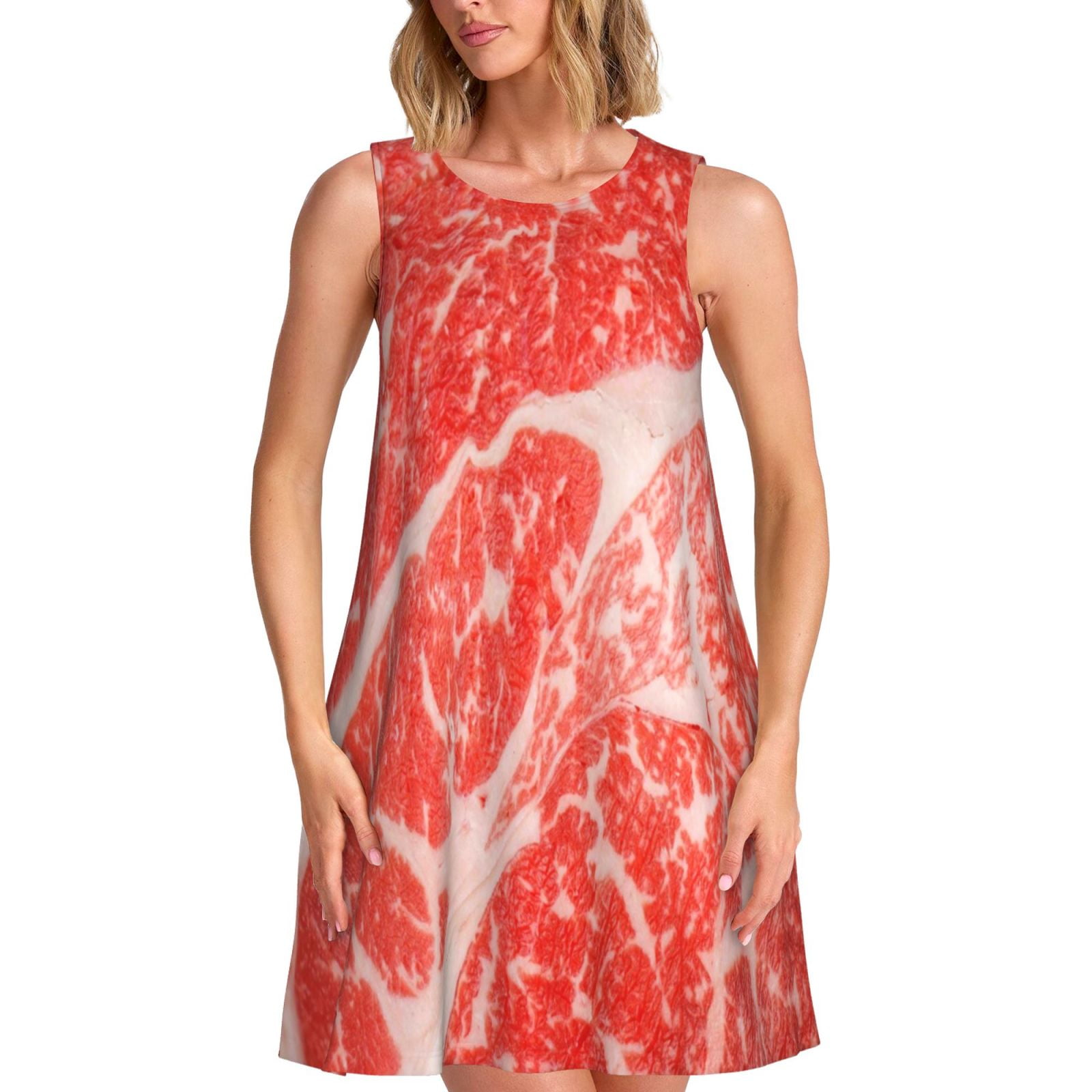 Logiee Beef Steaks Print Summer Dresses for Women,Beach Sleeveless ...