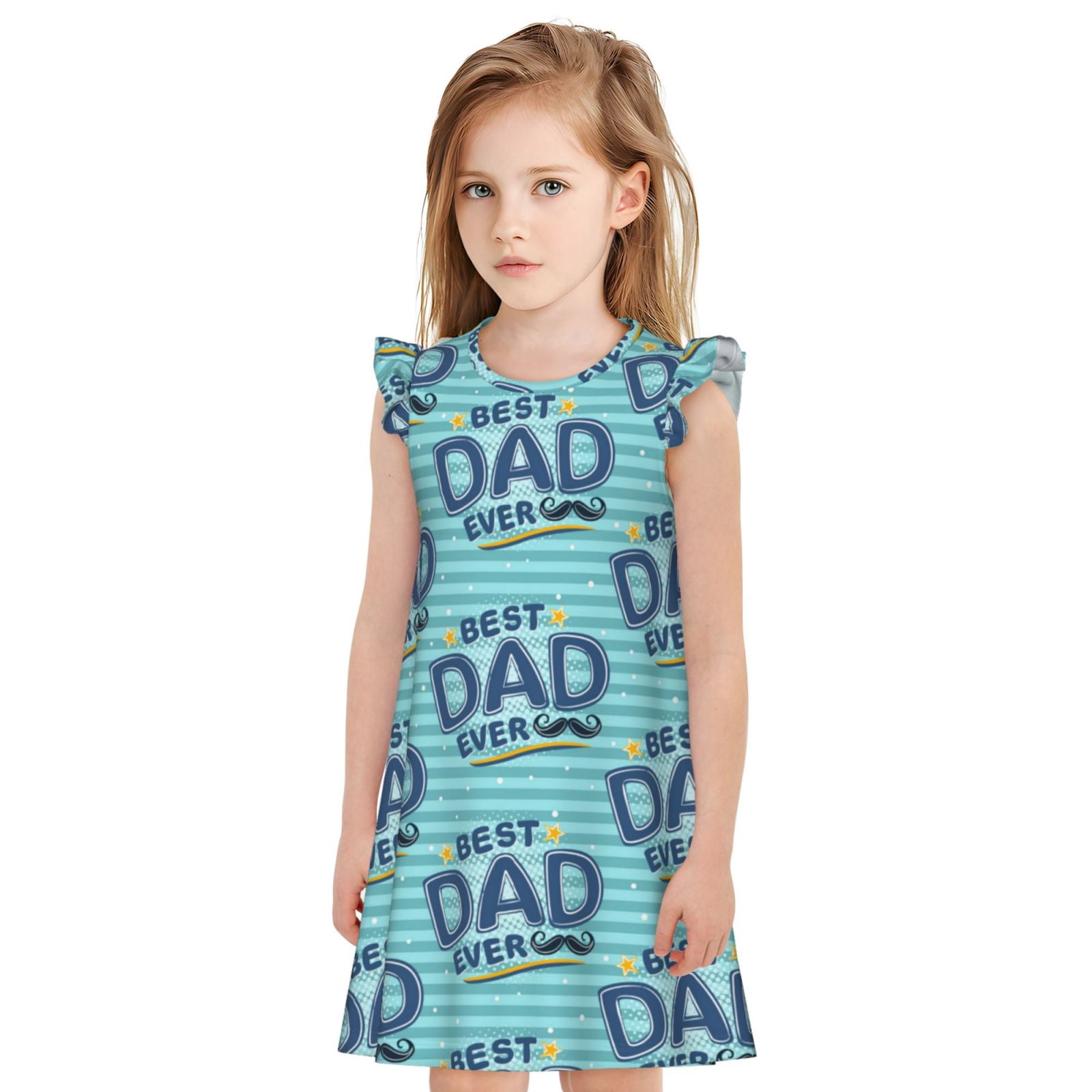 Logiee Best Dad Ever Print Girls Nightgowns,Casual Dress Flutter,Short ...