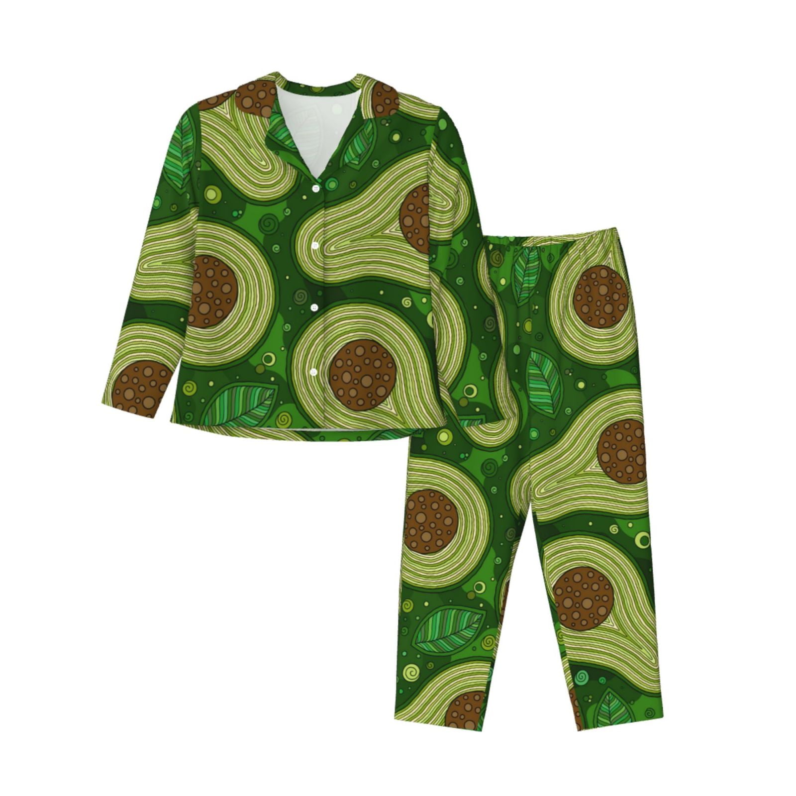 Logiee Big Colorful Avocados Print Womens Pajamas Set,Long Sleeve ...