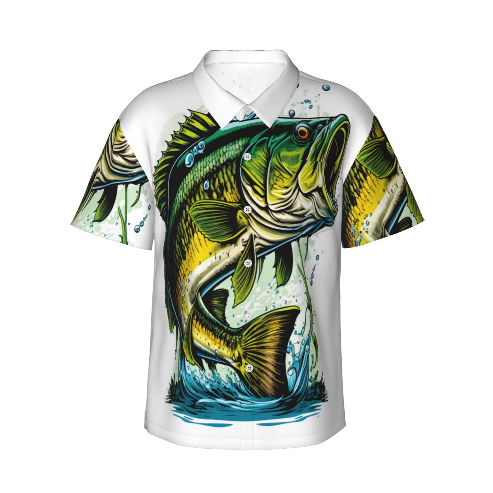 Logiee Big bass fish Print Mens Hawaiian Shirts,Loose-Fit Short Sleeve ...
