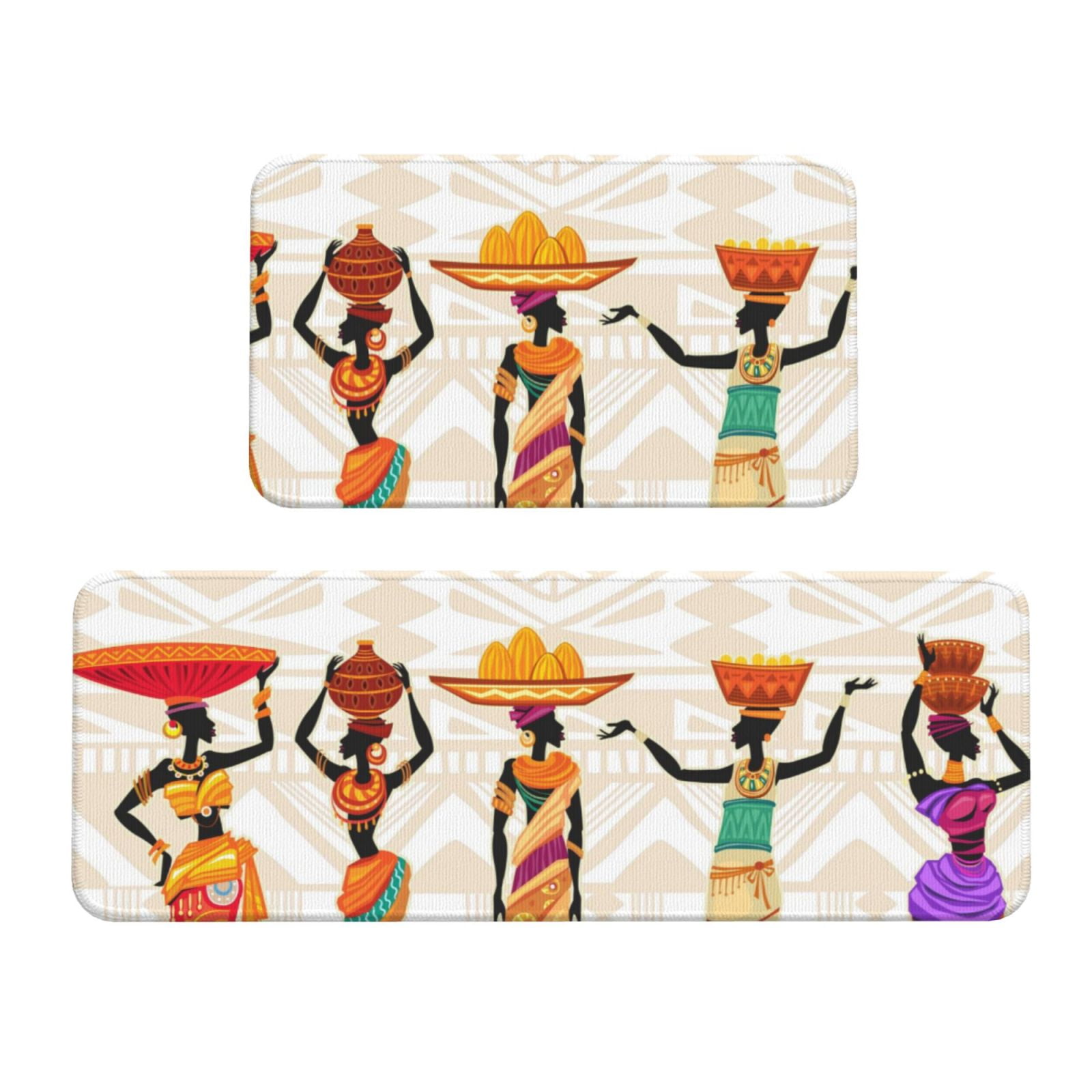 Logiee Black African Woman Print Kitchen Mats for Floor Sets of 2 ...