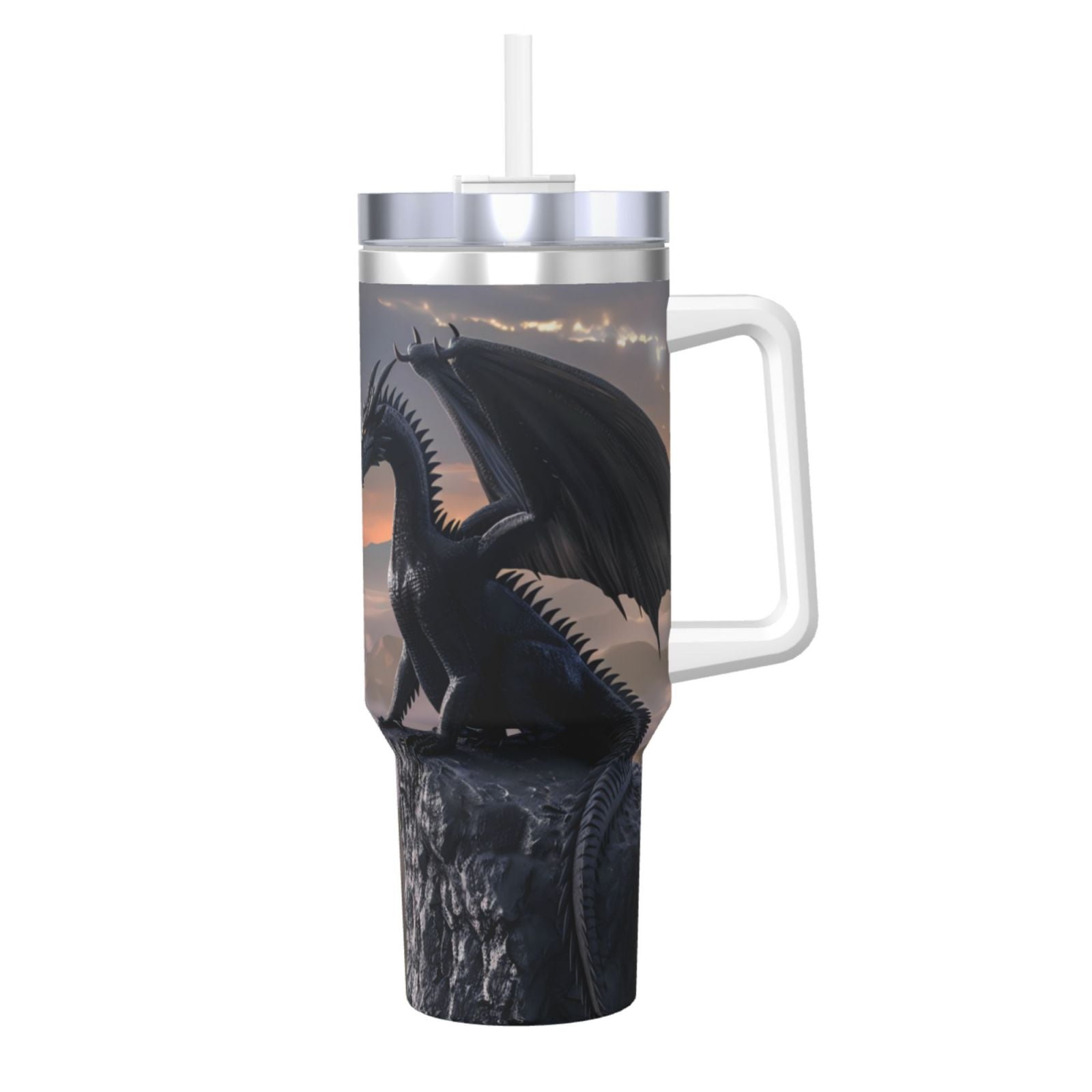 Logiee Black Dragon Cliff Dawn Print 40OZ Ice Bully Cup with Handle and ...