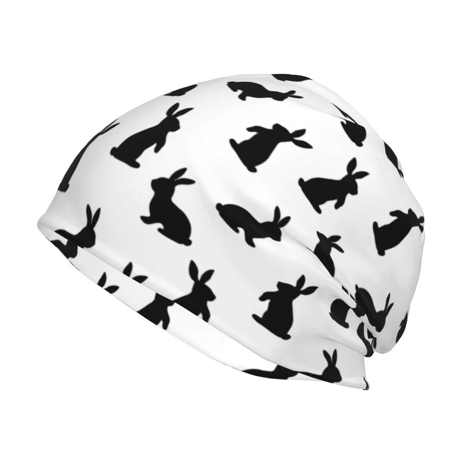 Logiee Black Rabbit Print Unisex Knit Beanie for Men Women Winter Hat ...