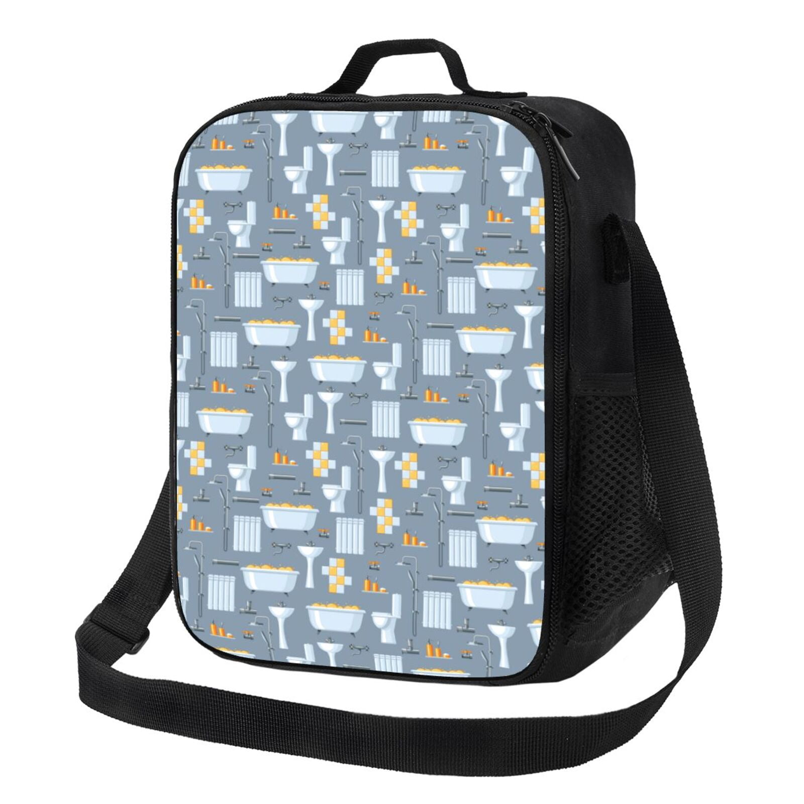 Logiee Blue Bathroom Print Insulated Lunch Bag for Women/Men, Reusable ...