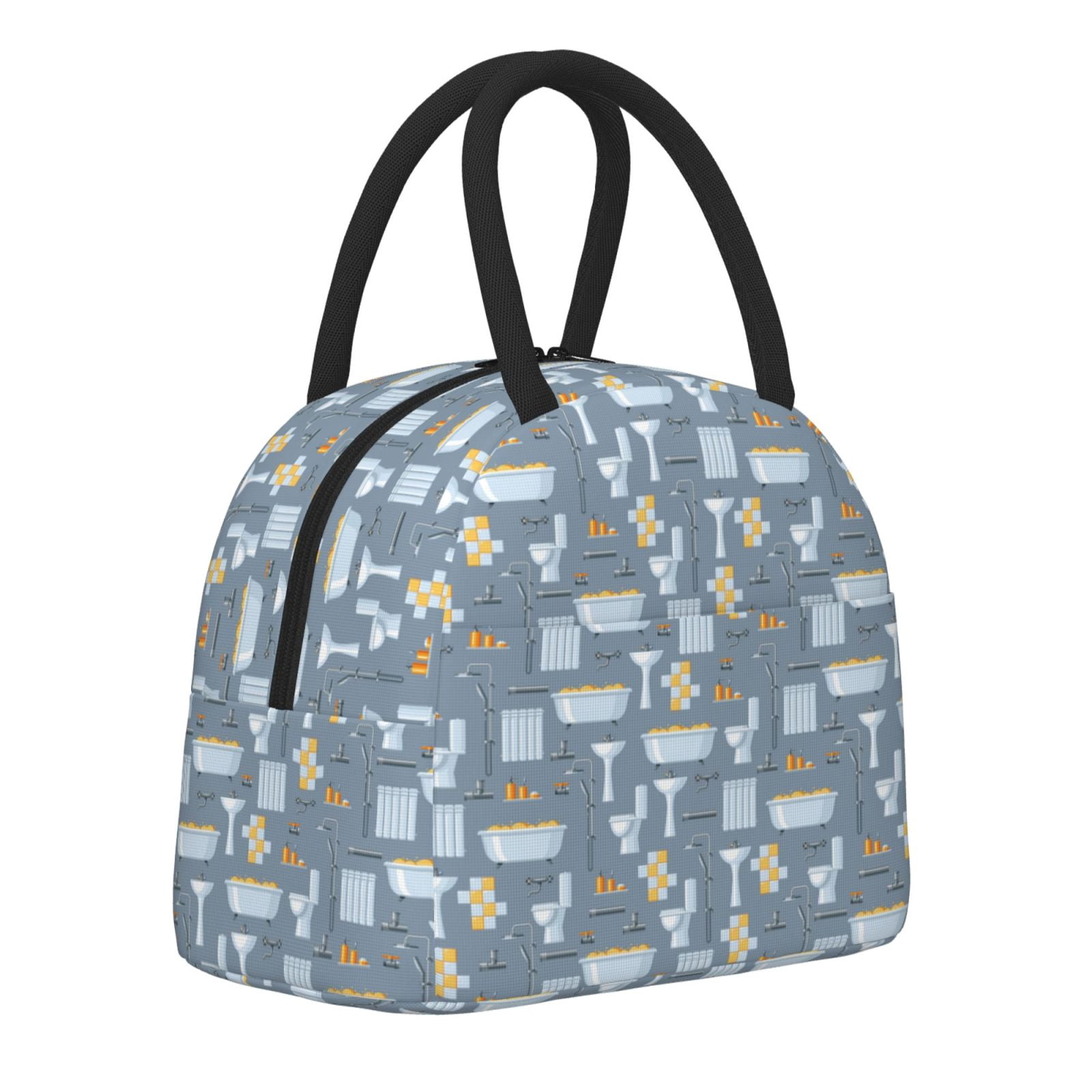 Logiee Blue Bathroom Print Lunch Bag for Women & Men,Adult Insulated ...