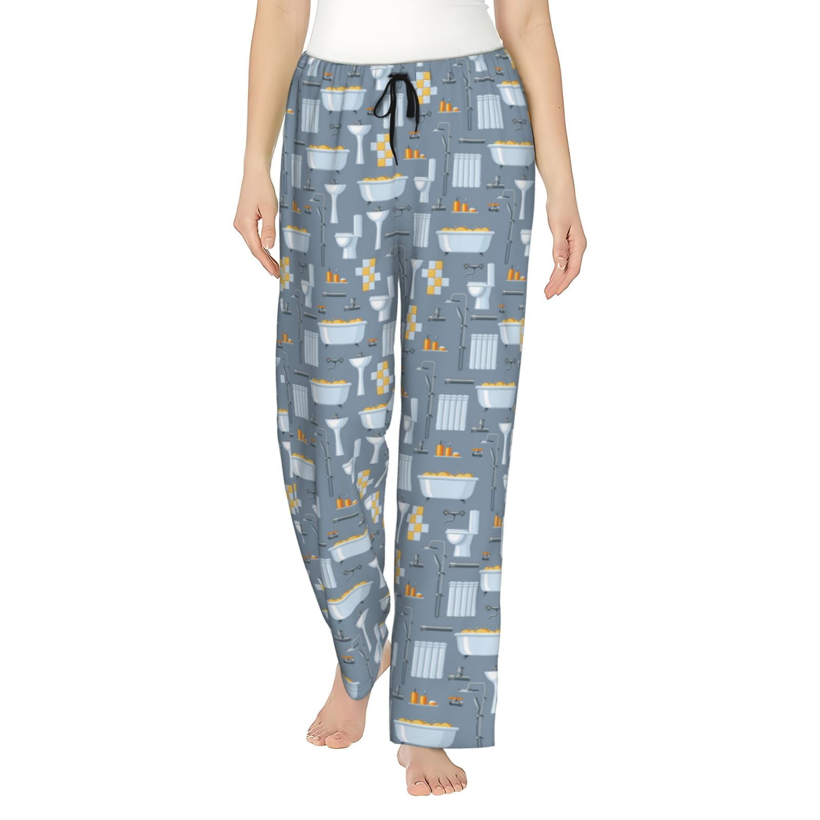 Logiee Blue Bathroom Print Women Pajama Pants,Comfy Pj Bottom with ...