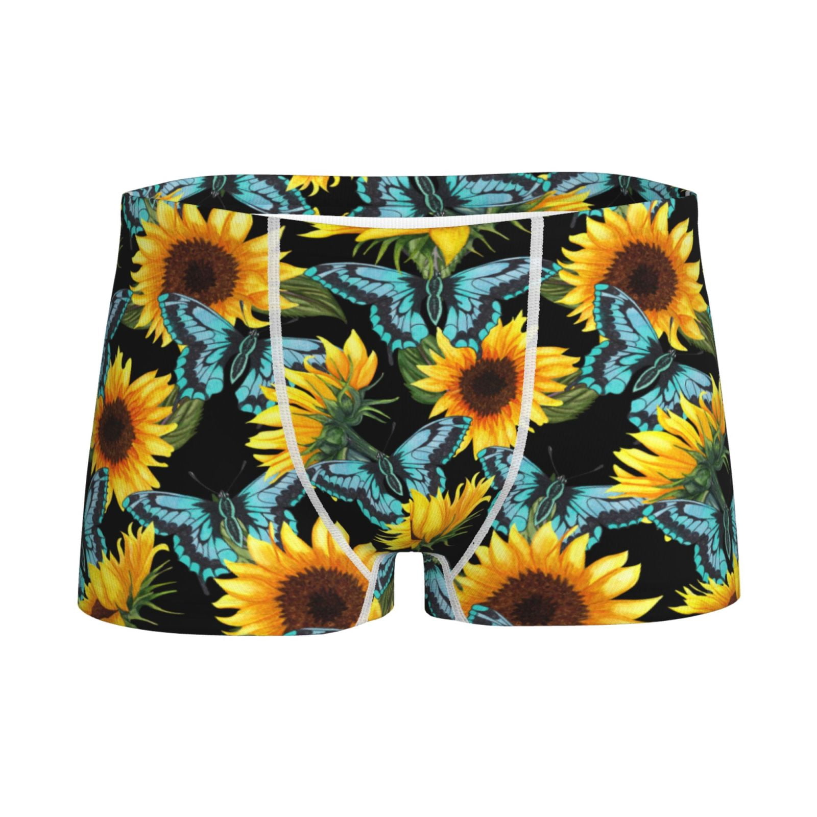 Logiee Blue Batterflies Sunflower Print Boys' Boxer Briefs,Tween Boy ...