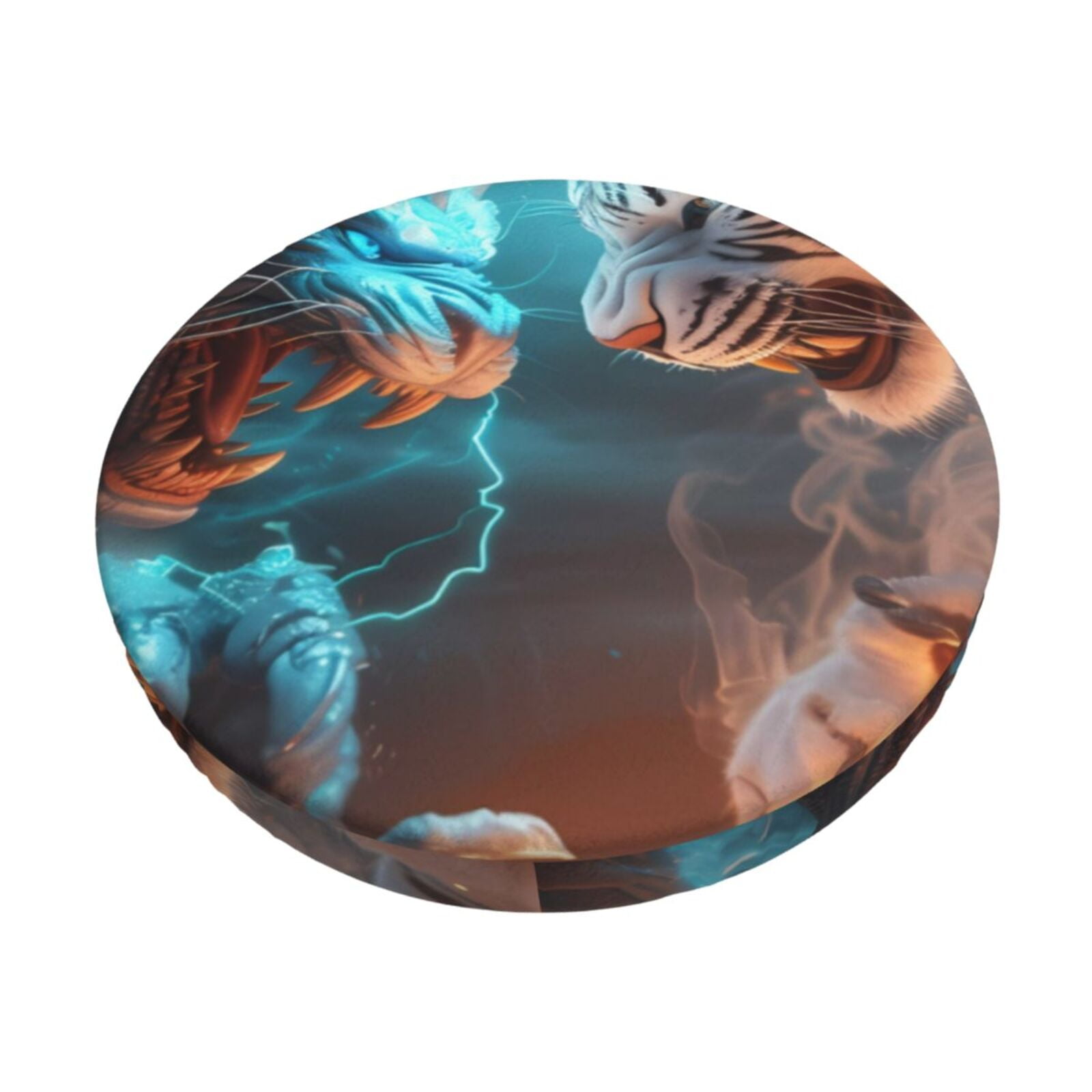 Logiee Blue Dragon And White Tiger Print Stool Covers Round,Bar Stool ...