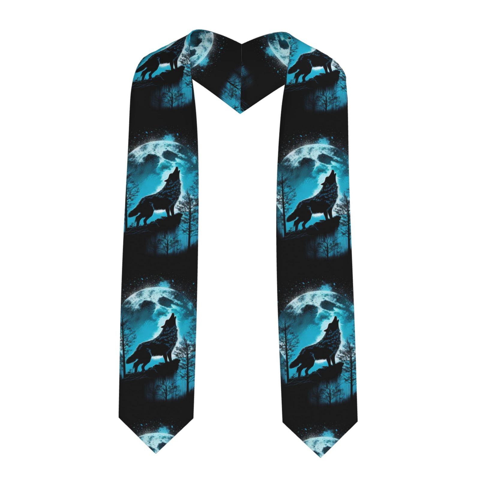 Logiee Blue Full Moon Wolf Print Unisex Adult Graduation Stole Shawl 72 ...