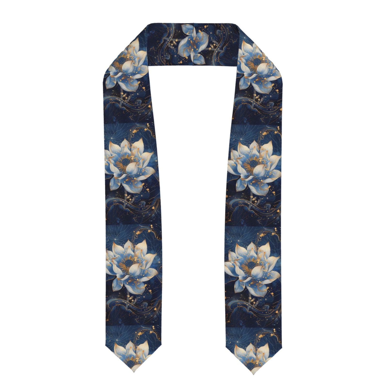 Logiee Blue Golden Dream Lotus Print Unisex Adult Graduation Stole ...