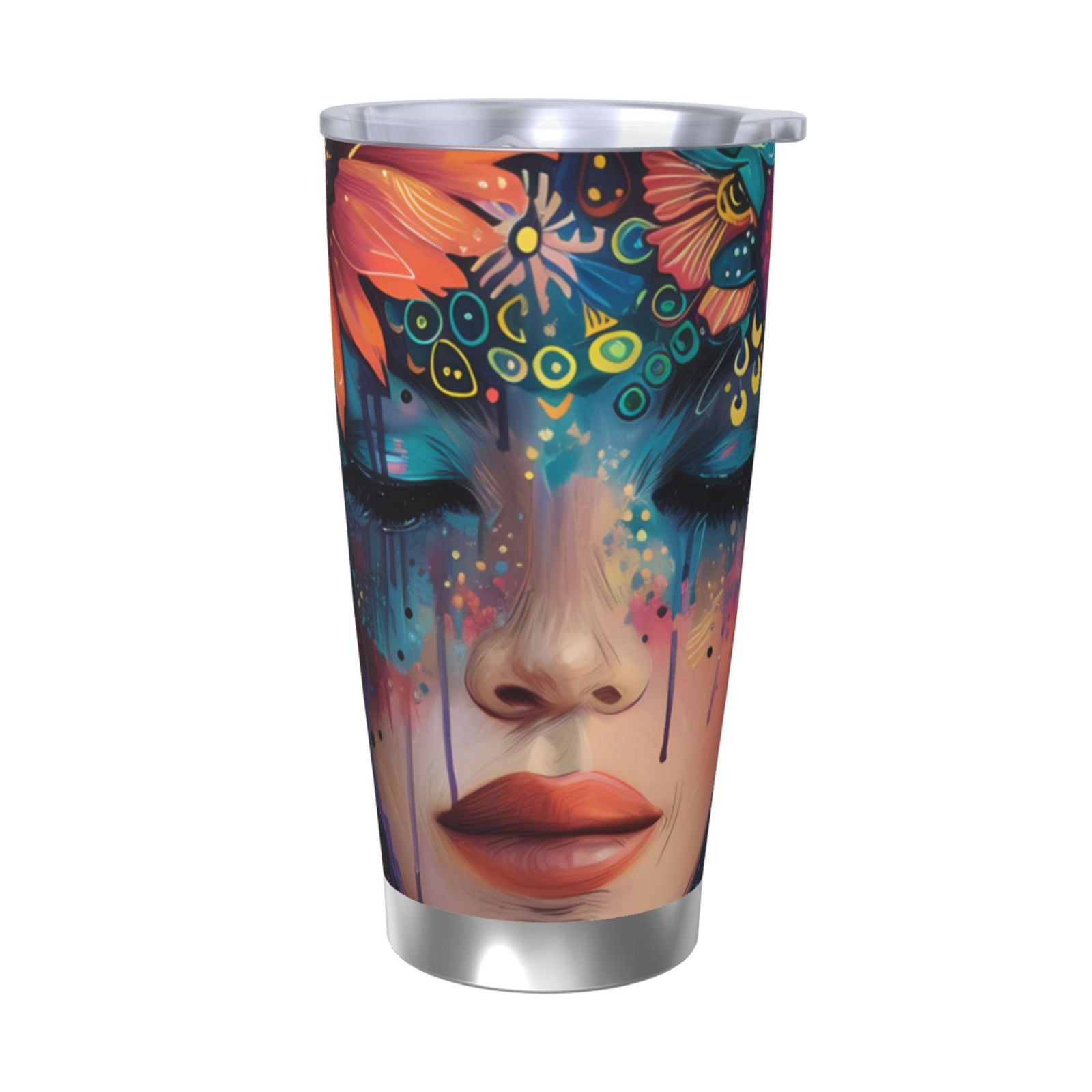 Logiee Bohemian Colorful Flower Woman Print 20OZ Car Cup with Lid ...