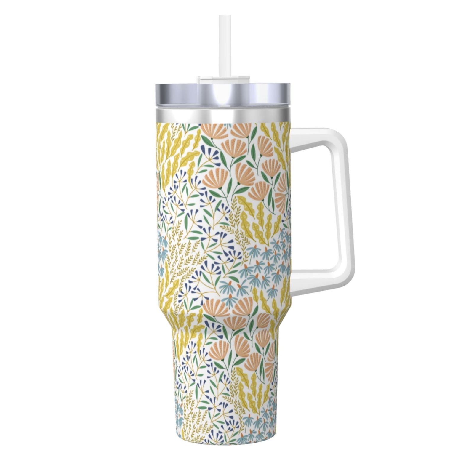 Logiee Boho Print 40OZ Ice Bully Cup with Handle and Straw, Double Wall ...