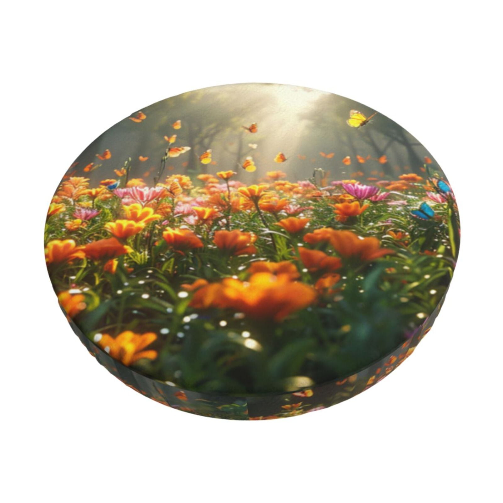 Logiee Butterflies In Flower Field Print Stool Covers Round,Bar Stool ...