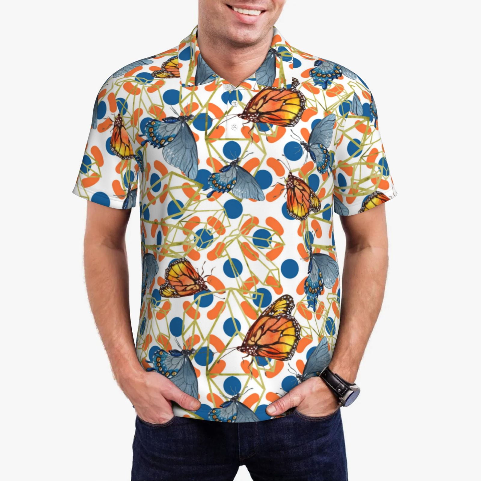 Logiee Butterflies Wild Insect Print Mens Polo Shirts,Mens Golf Polo ...