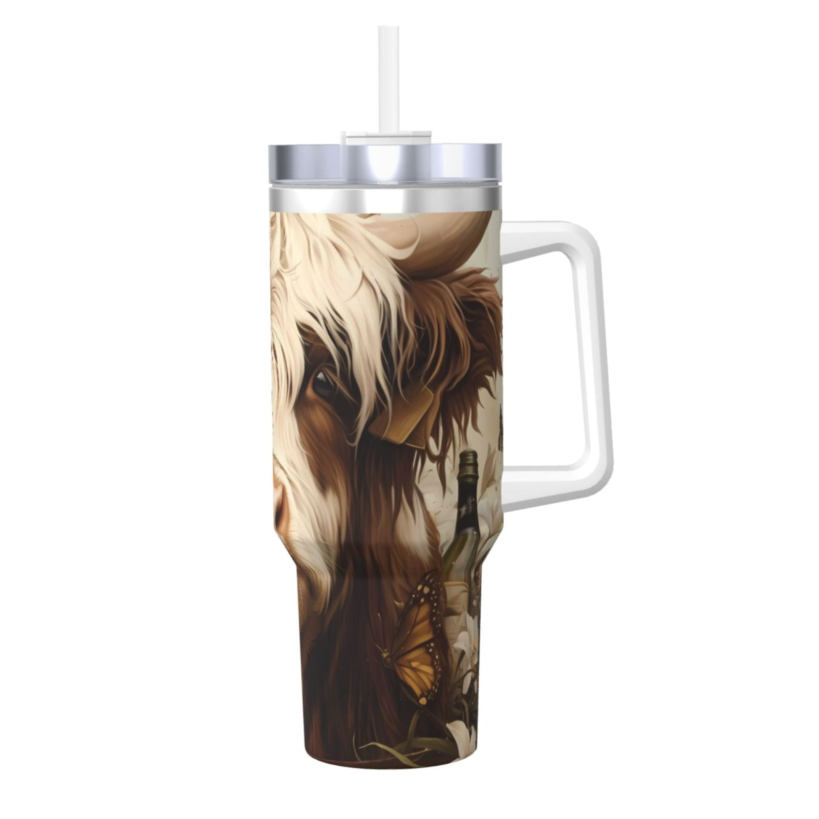 Logiee Butterfly Cow Barrel Print 40OZ Ice Bully Cup with Handle and ...