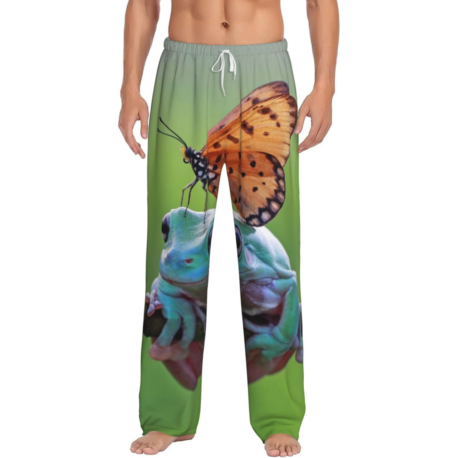 Logiee Butterfly Landing On Head Dumpy Frog Print Pajama Pants for Men ...
