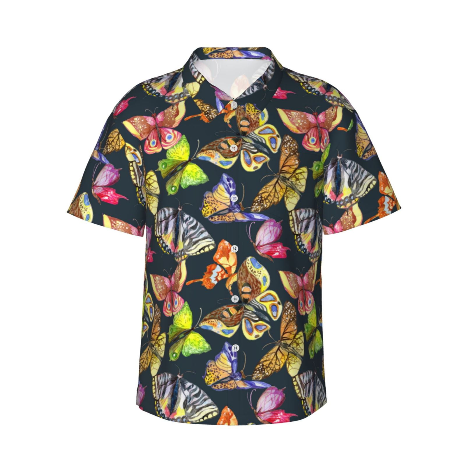 Logiee Butterfly Wild Insect Print Mens Hawaiian Shirts,Loose-Fit Short ...