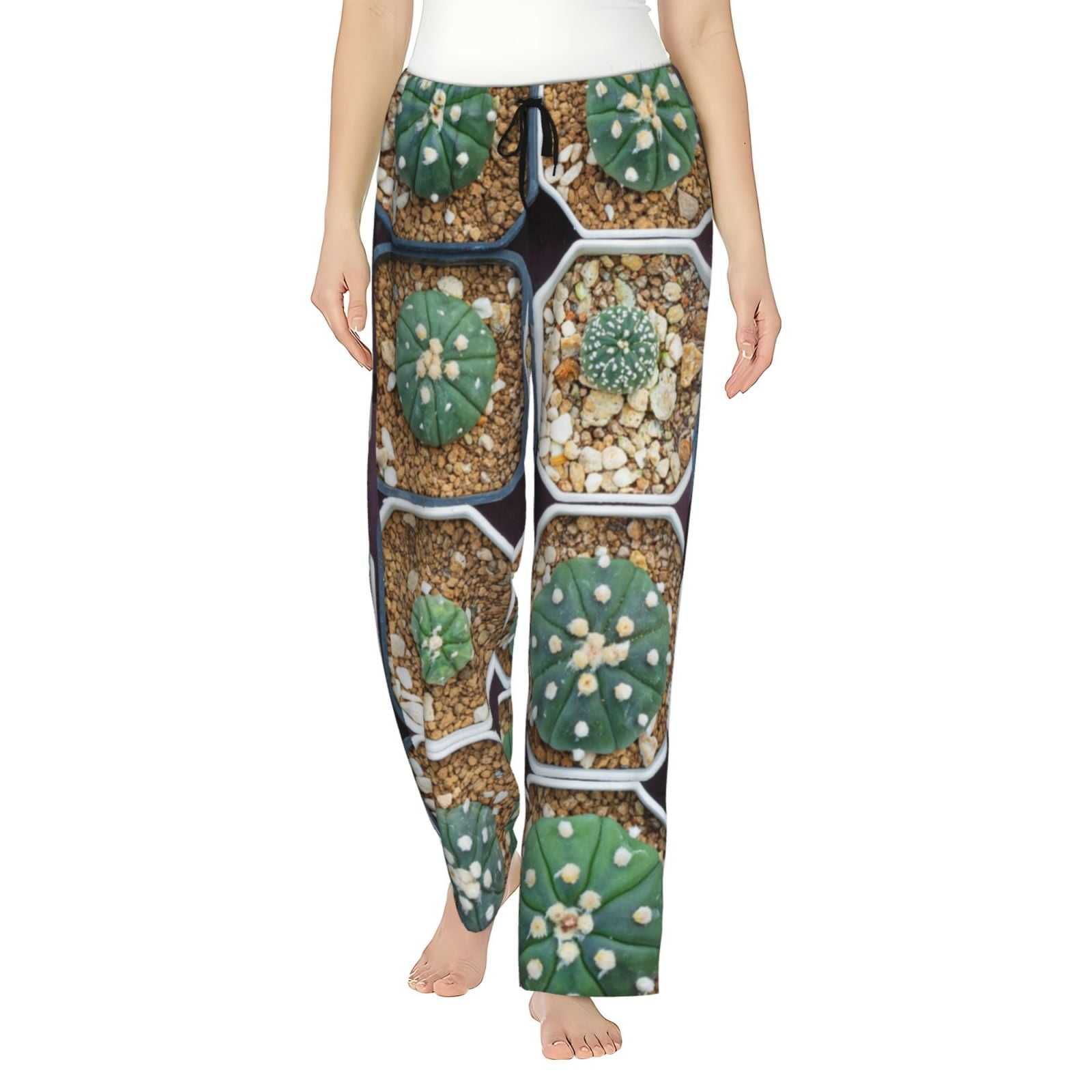 Logiee Cactus Garden Print Women Pajama Pants,Comfy Pj Bottom with ...