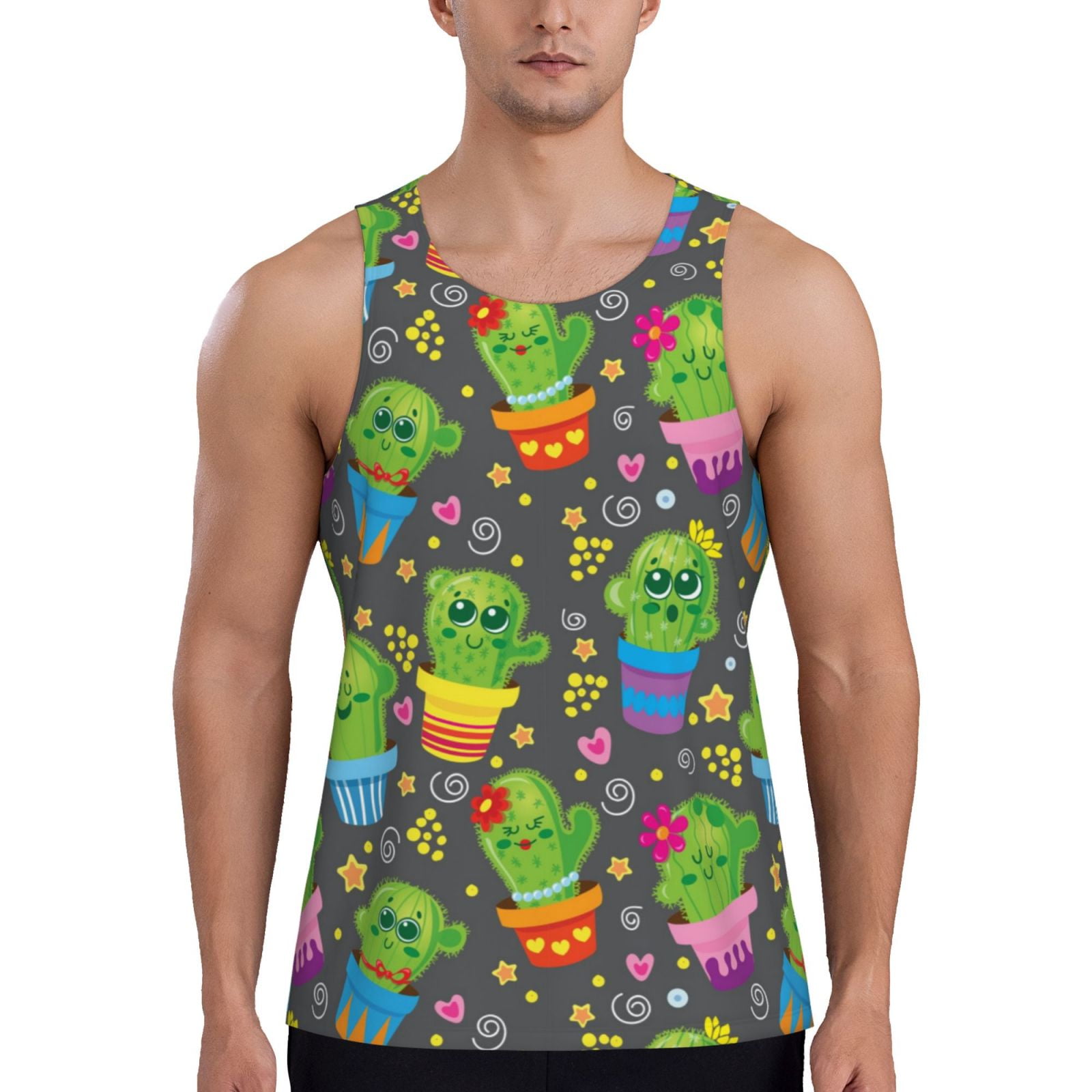 Logiee Cactus In Pots Print Men's Workout Tank Top,Quick Dry Workout ...