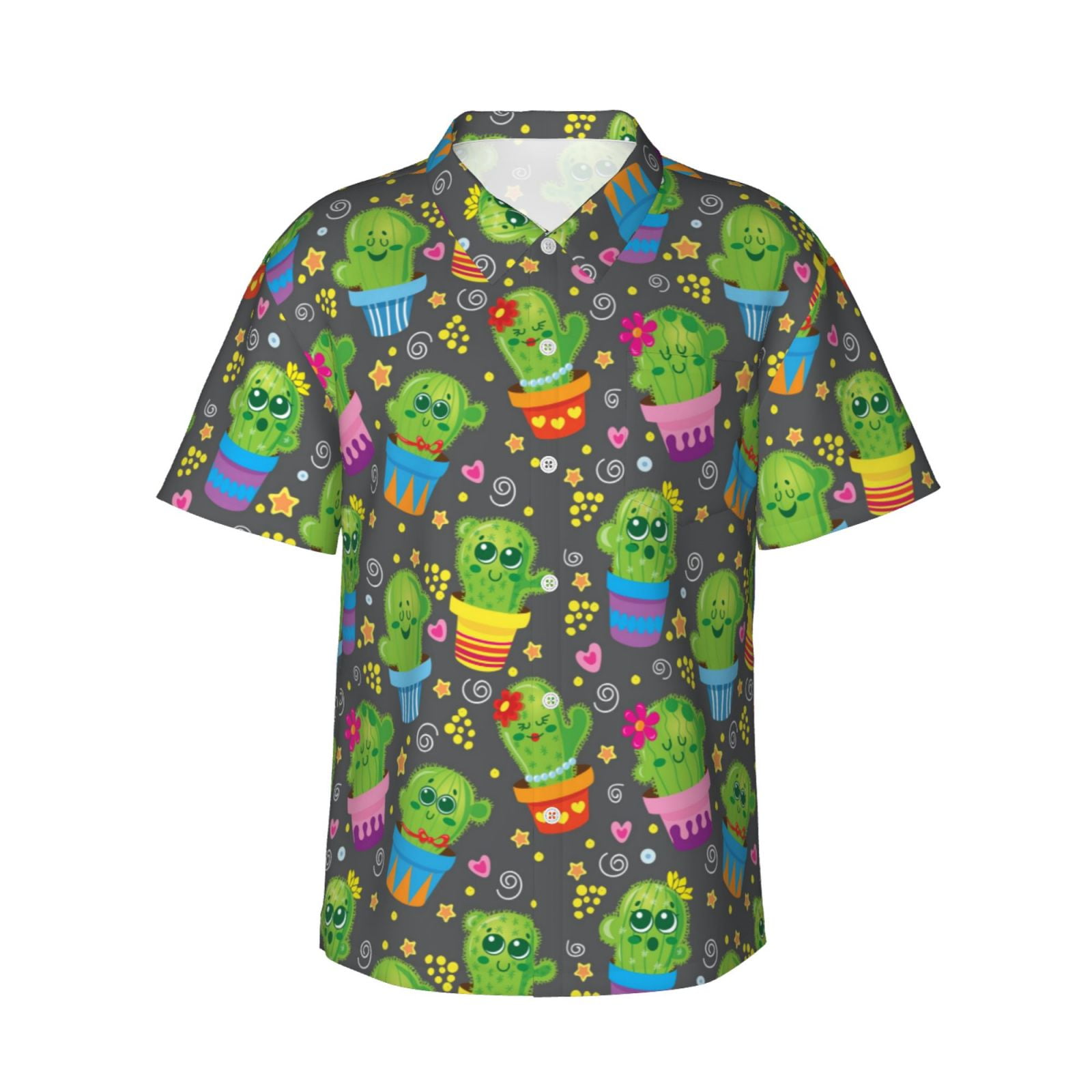 Logiee Cactus In Pots Print Mens Hawaiian Shirts,Loose-Fit Short Sleeve ...