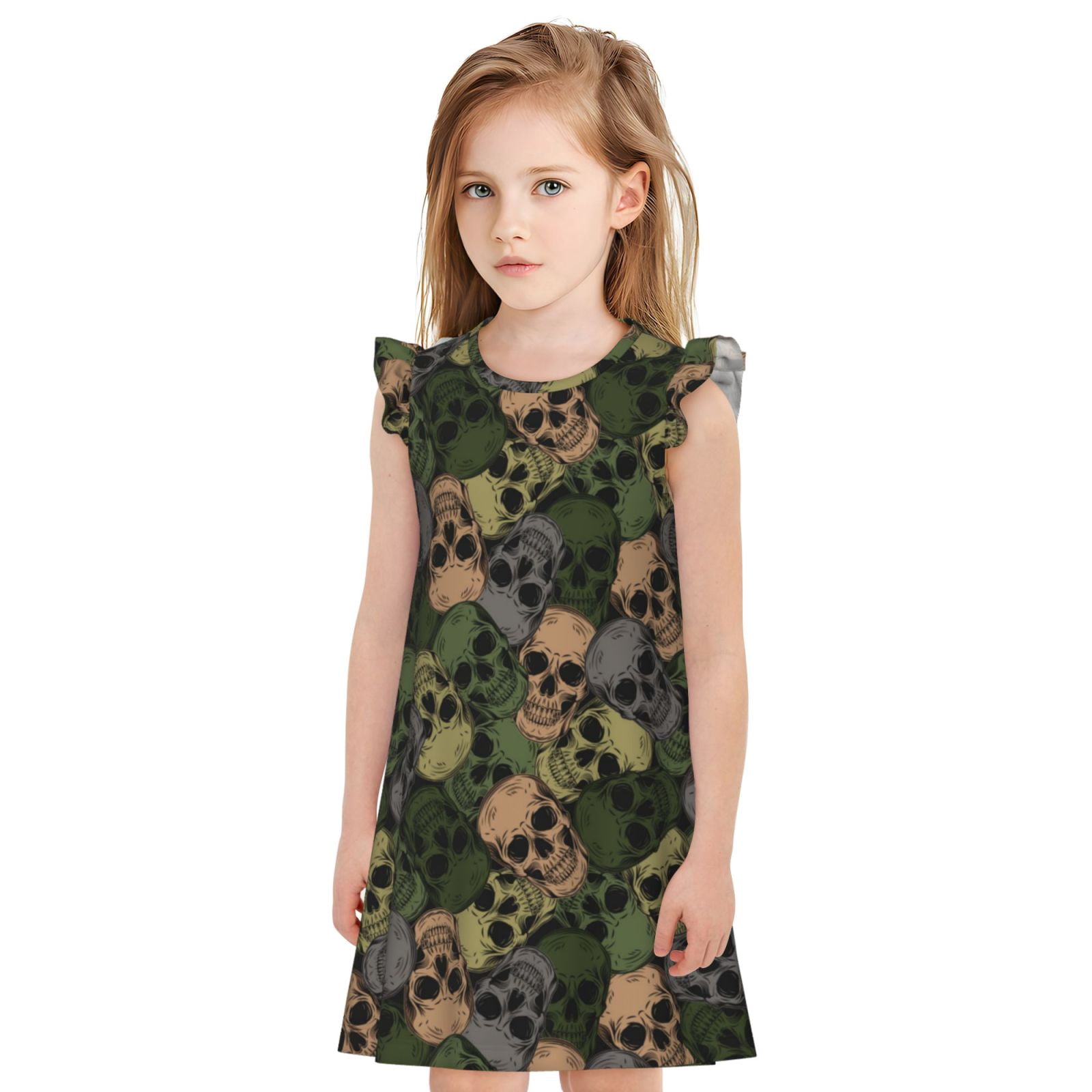 Logiee Camouflage Skulls Print Girls Nightgowns,Casual Dress Flutter ...