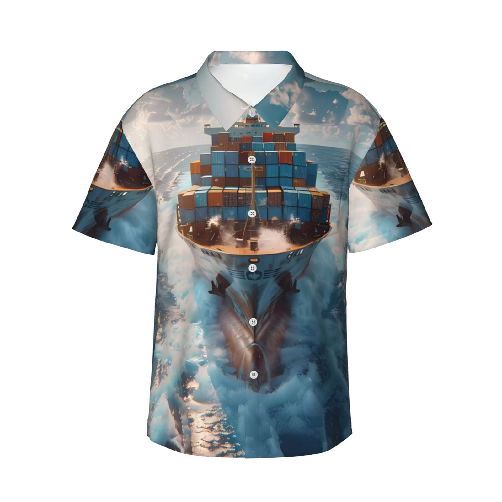 Logiee Cargo Ship At Sea Print Mens Hawaiian Shirts,Loose-Fit Short ...