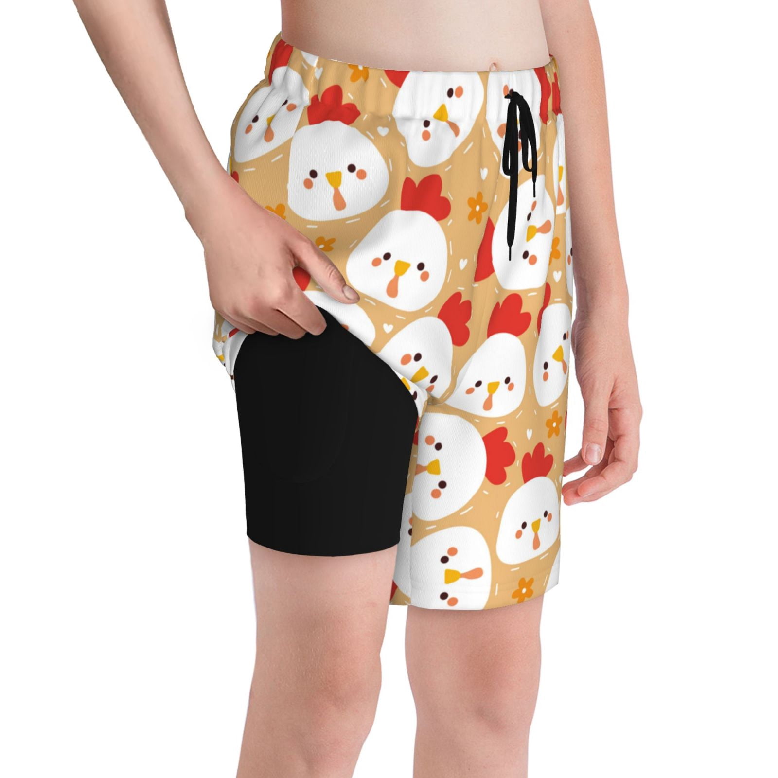 Logiee Cartoon Chicken Print Boys Swim Trunks with Compression Liner ...