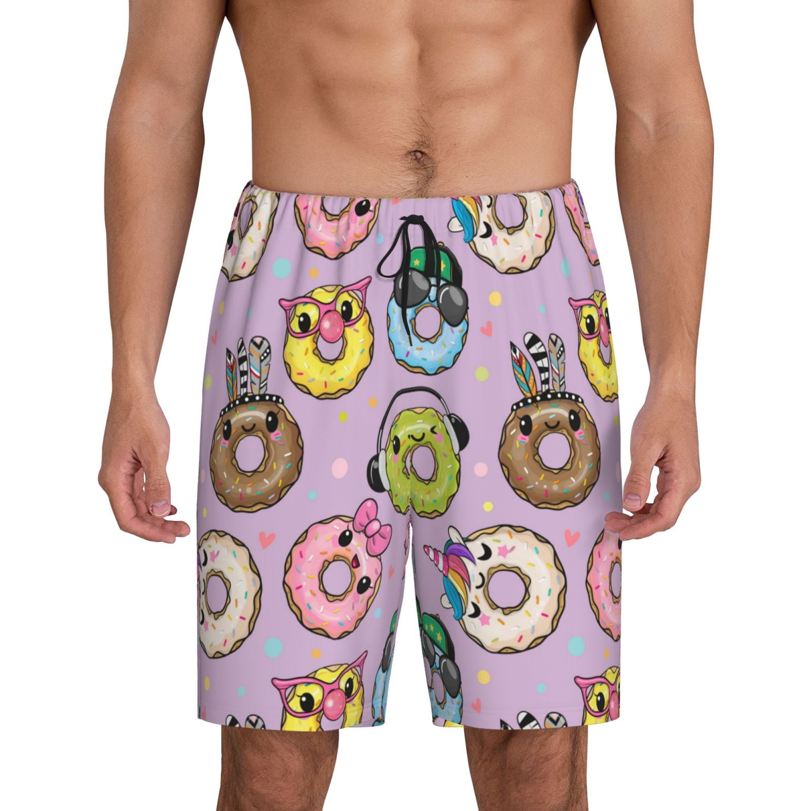 Logiee Cartoon Donuts Print Men's Pajama Shorts with Drawstring ...