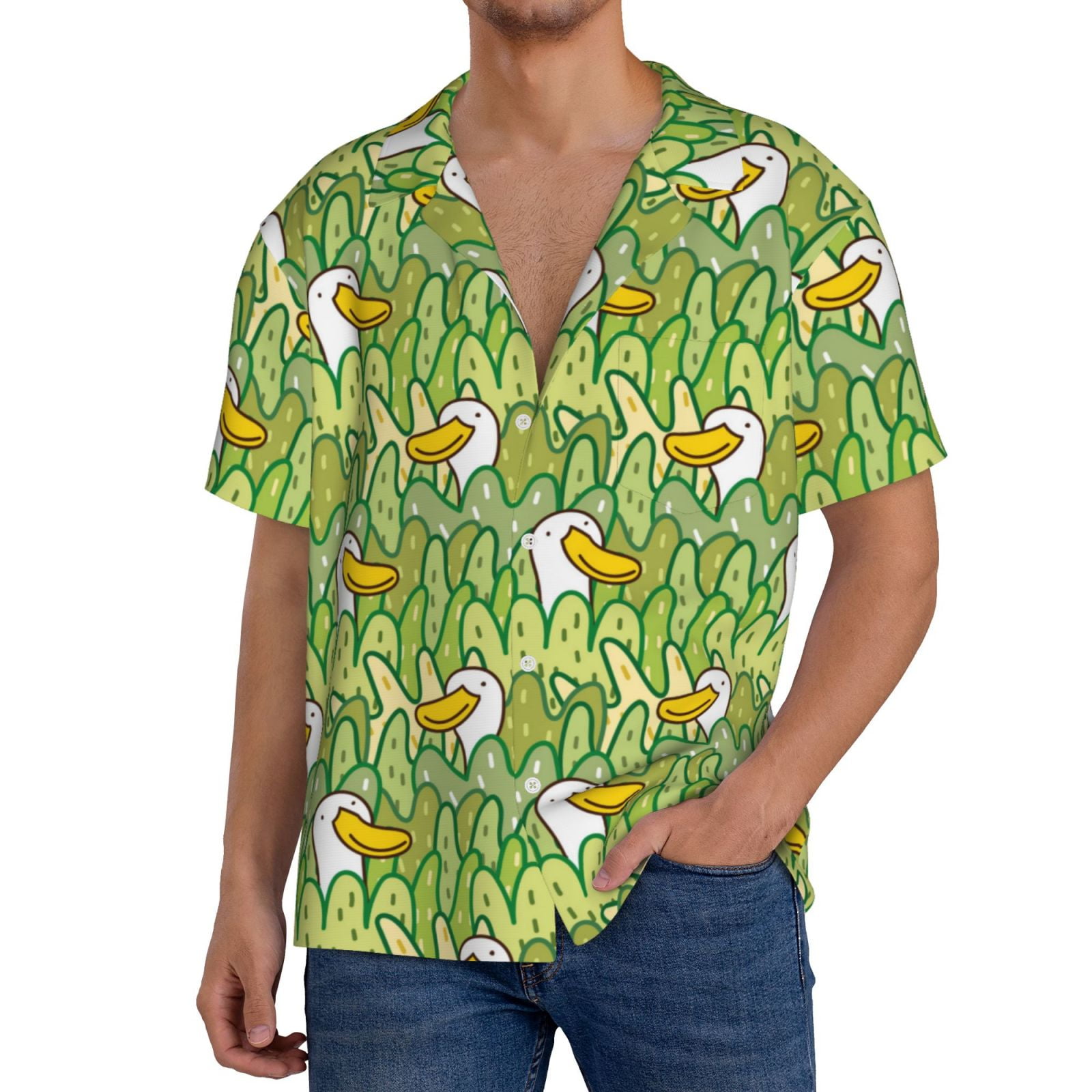 Logiee Cartoon Duck Print Men's Button Down Shirts Short Sleeve, Summer ...