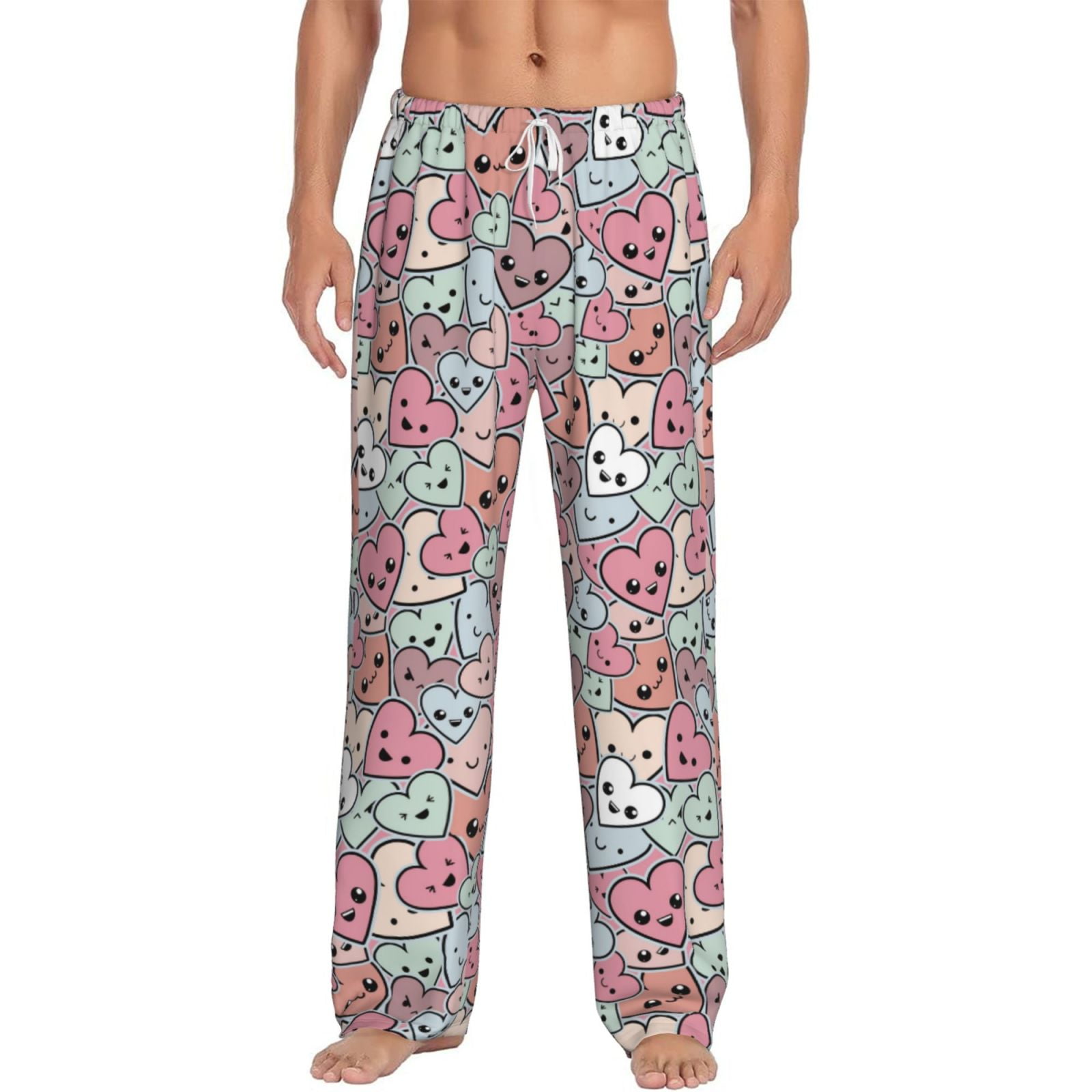 Logiee Cartoon Hearts Print Pajama Pants for Men,Men’s Pajama Bottoms ...