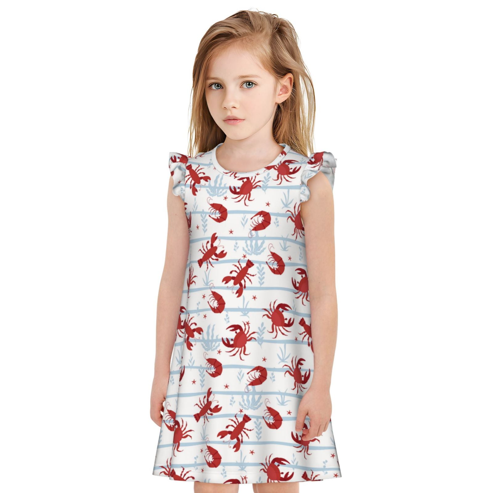 Logiee Cartoon Lobsters Print Girls Nightgowns,Casual Dress Flutter ...
