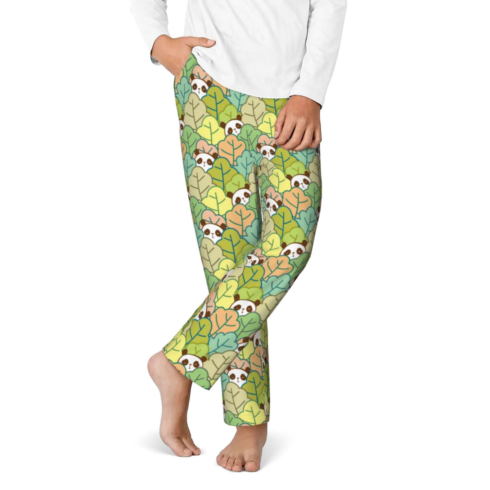 Logiee Cartoon Panda And Leaf Print Teenagers' Pajama Pants ,Boys Bottoms,Long Sleep Pants,PJ ...
