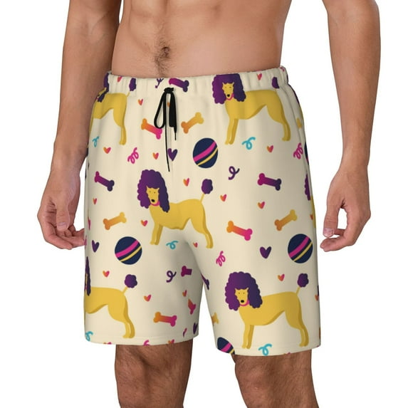 Logiee Cartoon Poodle Dog Print Men's Swim Trunk,Quick Dry Board Shorts ...