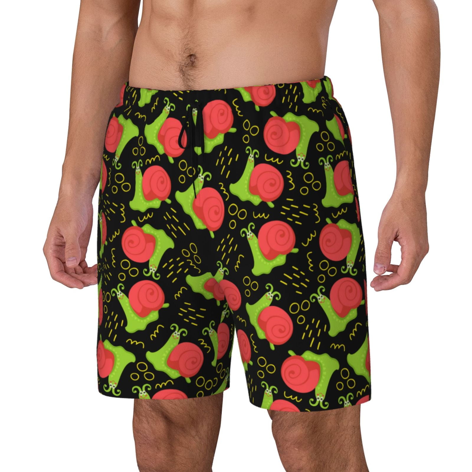 Logiee Cartoon Snail Print Men's Swim Trunk,Quick Dry Board Shorts ,Men ...