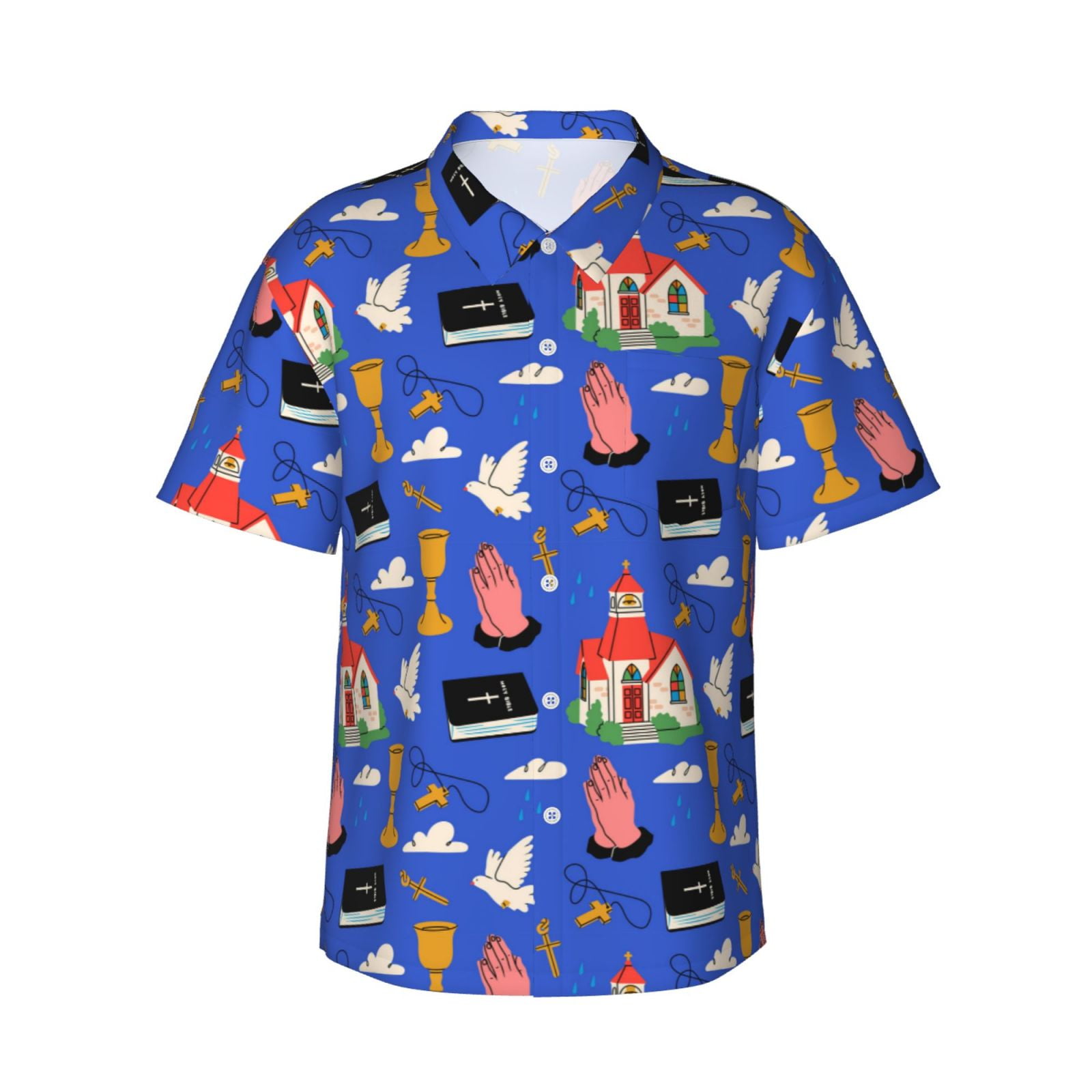 Logiee Catholic religious Print Mens Hawaiian Shirts,Loose-Fit Short ...