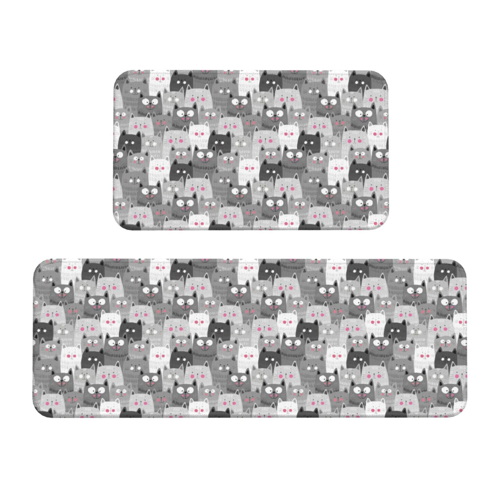 Logiee Cats Group Print Kitchen Mats for Floor Sets of 2,Waterproof ...