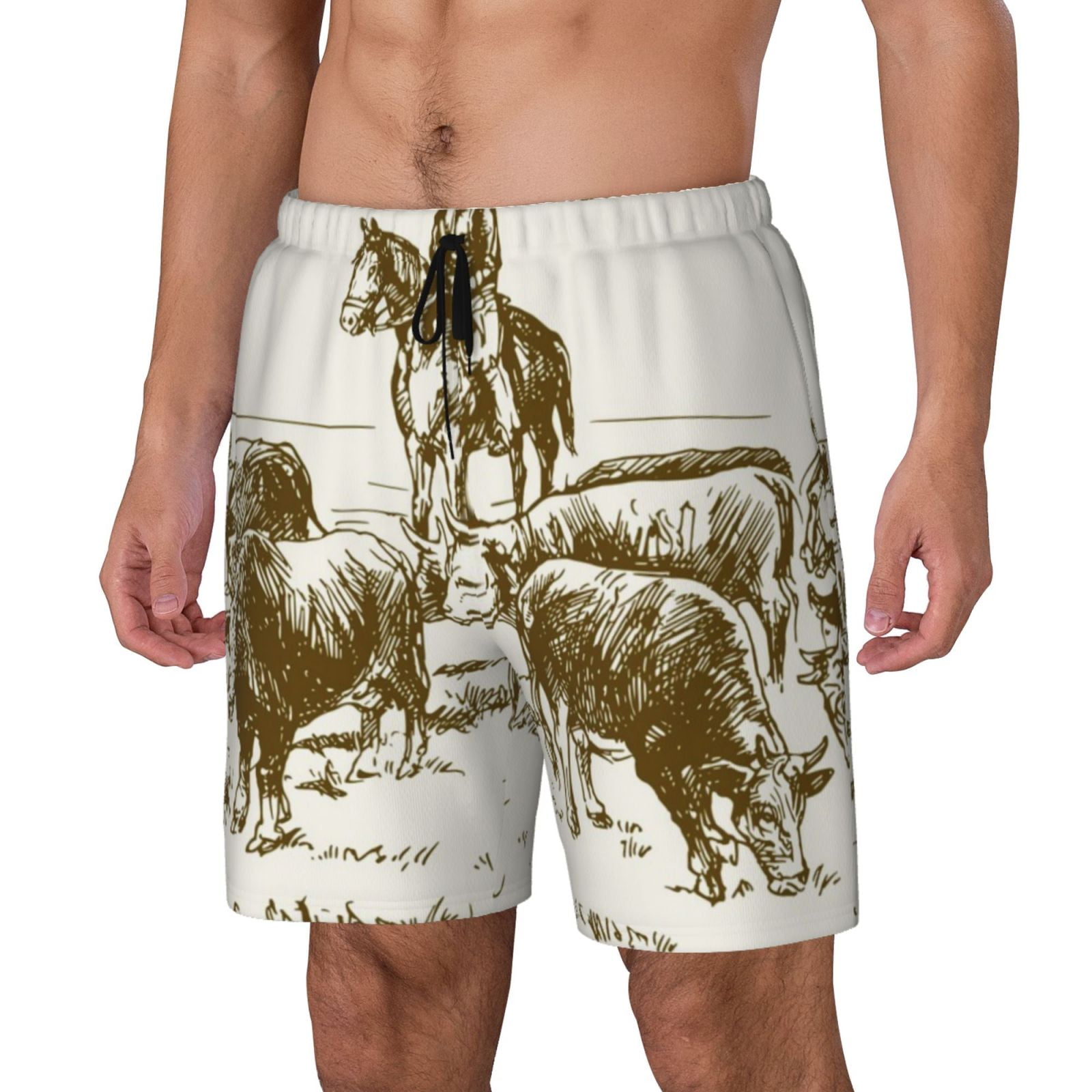 Logiee Cattle Drive By Two Cowboys Print Men's Swim Trunk,Quick Dry ...