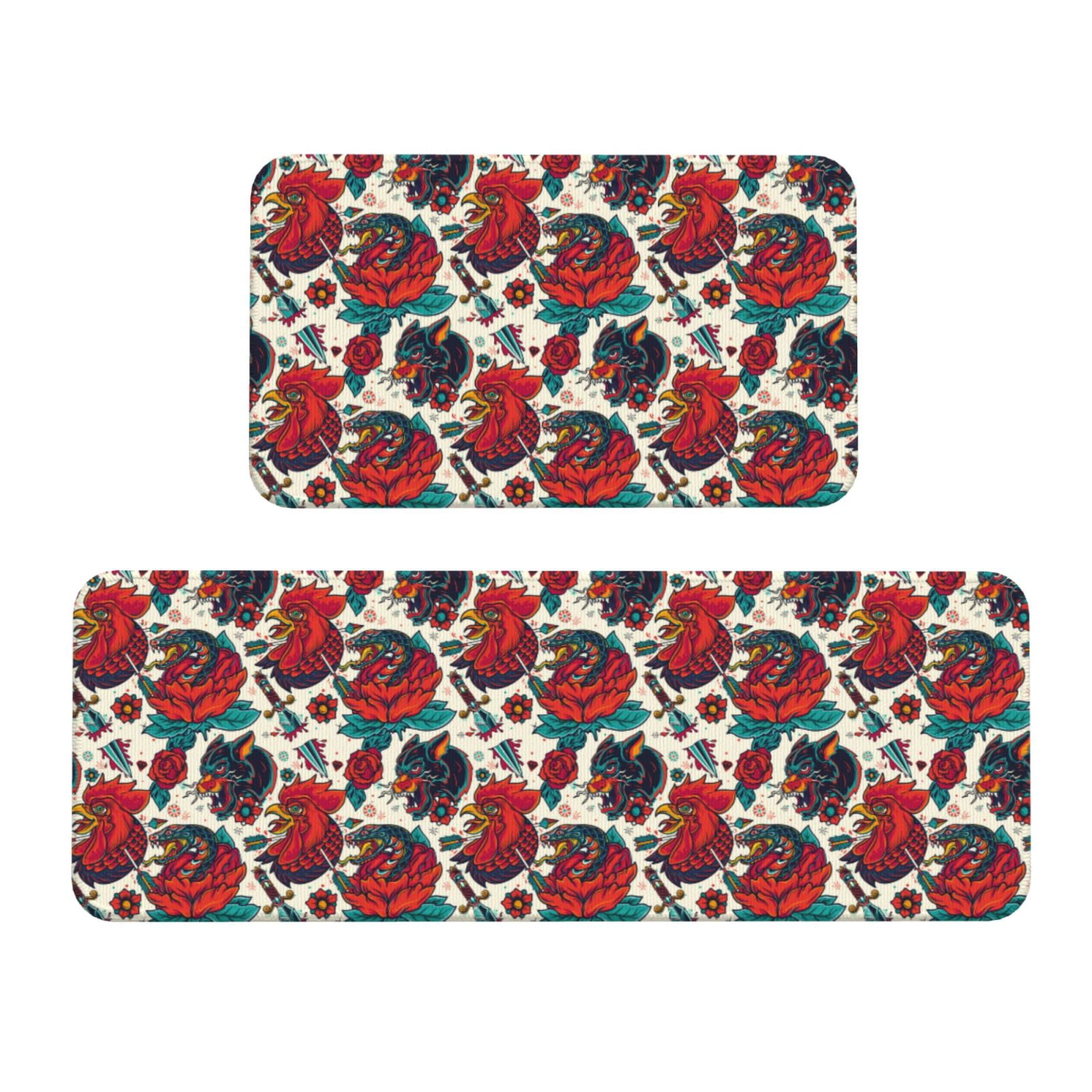Logiee Chicken Print Kitchen Mats for Floor Sets of 2,Waterproof ...